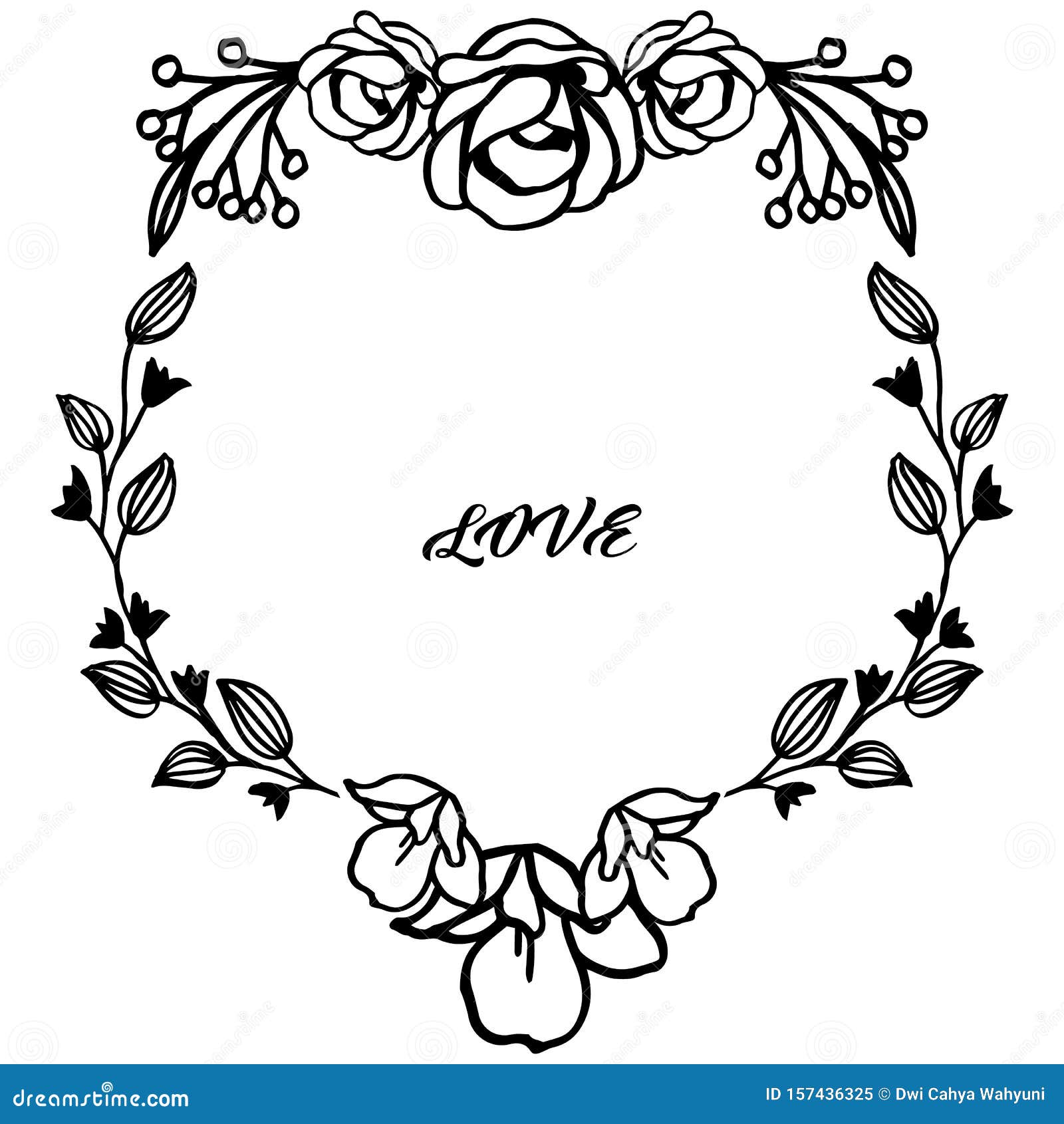 Shape of Text Love Romantic, with Wallpaper Unique Flower Frame. Vector ...