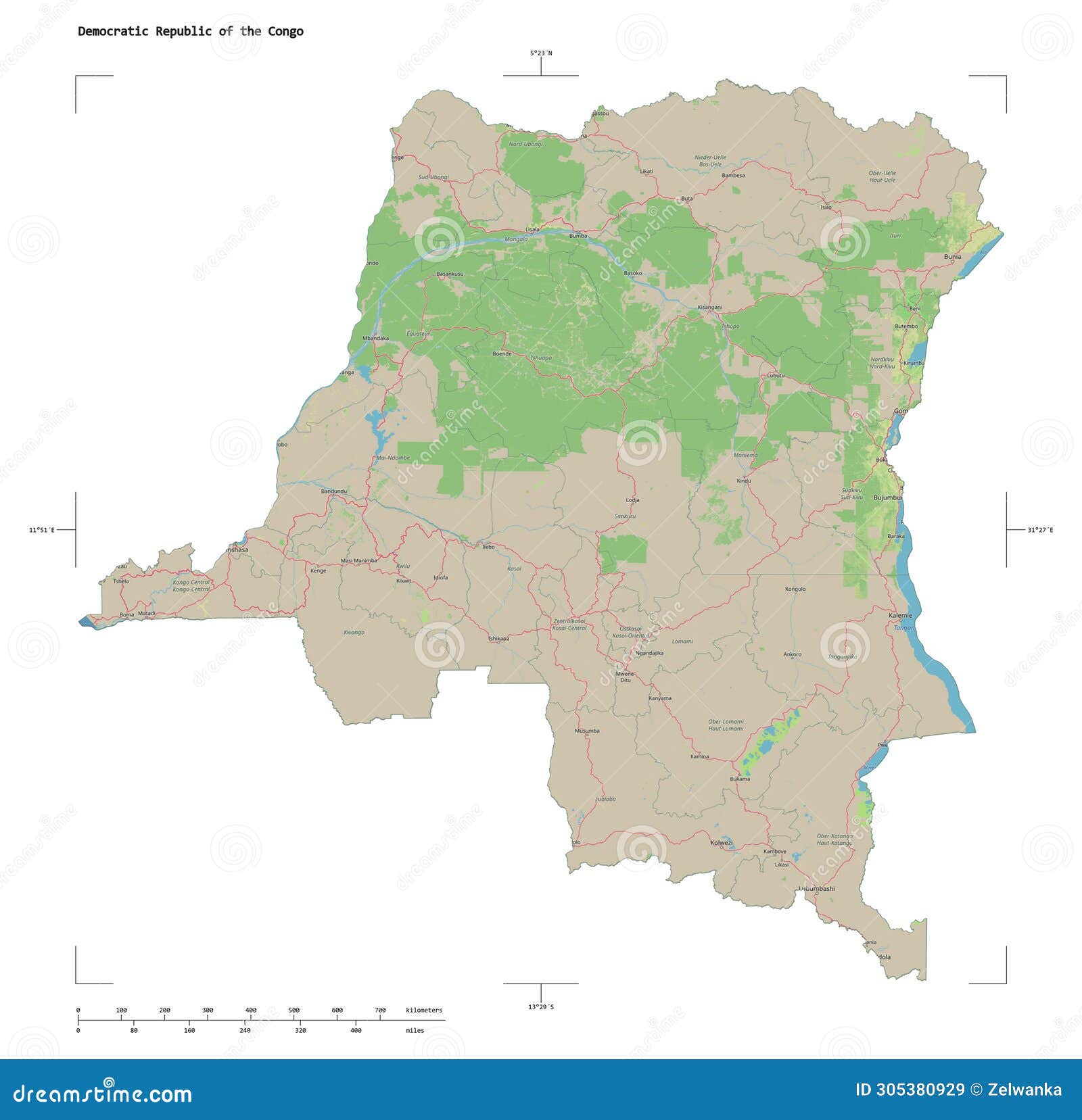 Democratic Republic of the Congo Shape on White. Topo German Stock ...