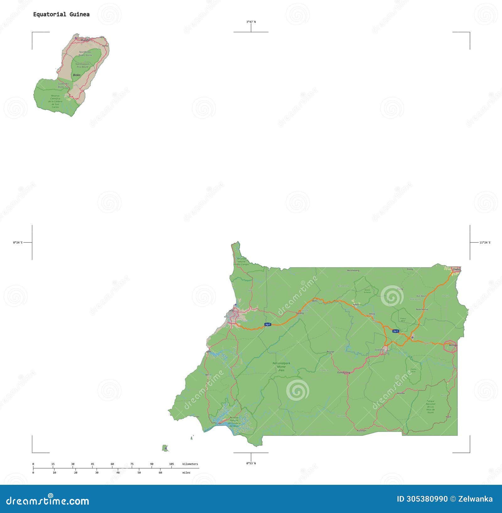 Equatorial Guinea Shape on White. Topo German Stock Illustration ...