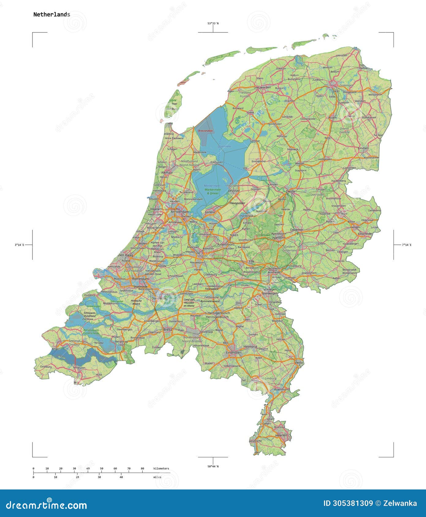 Netherlands Shape on White. Topo German Stock Illustration ...