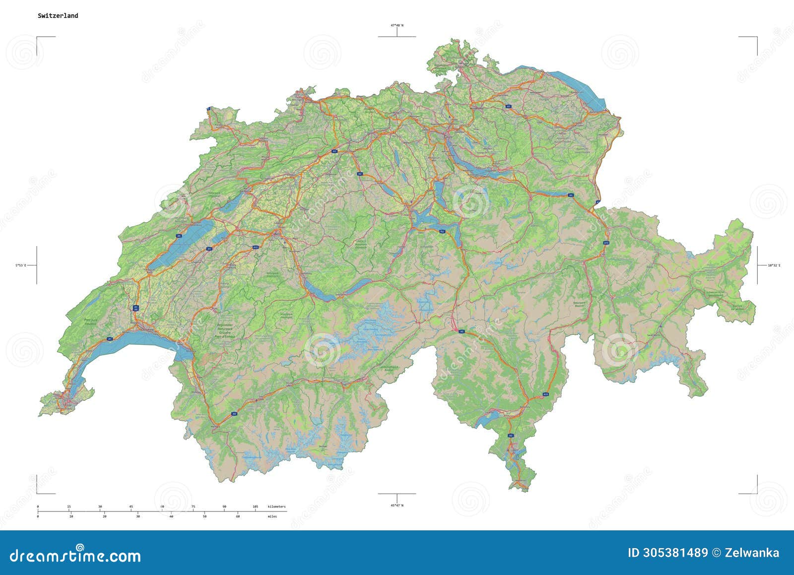Switzerland Shape on White. Topo German Stock Illustration ...