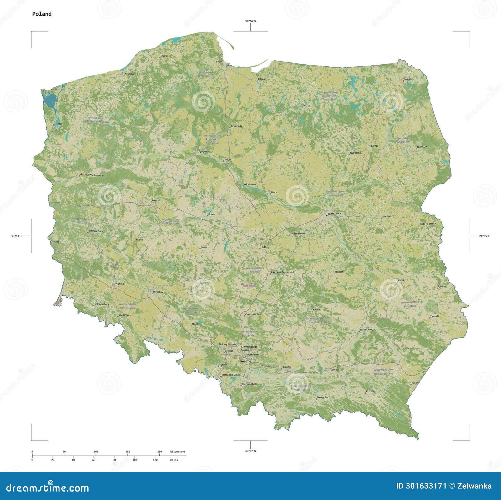 Poland Shape on White. Topo Humanitarian Stock Illustration ...