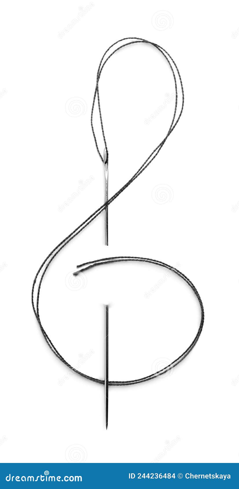 Shape of Treble Clef Made with Sewing Needle and Thread Isolated on ...