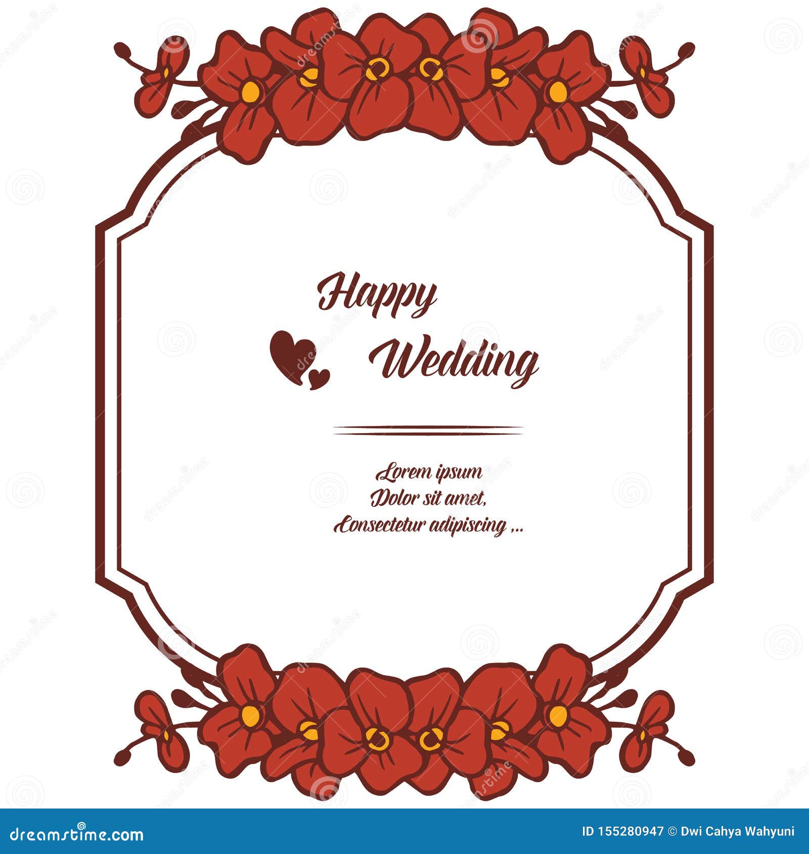Shape of Unique Frame, with Red Flower, Lettering of Happy Wedding ...