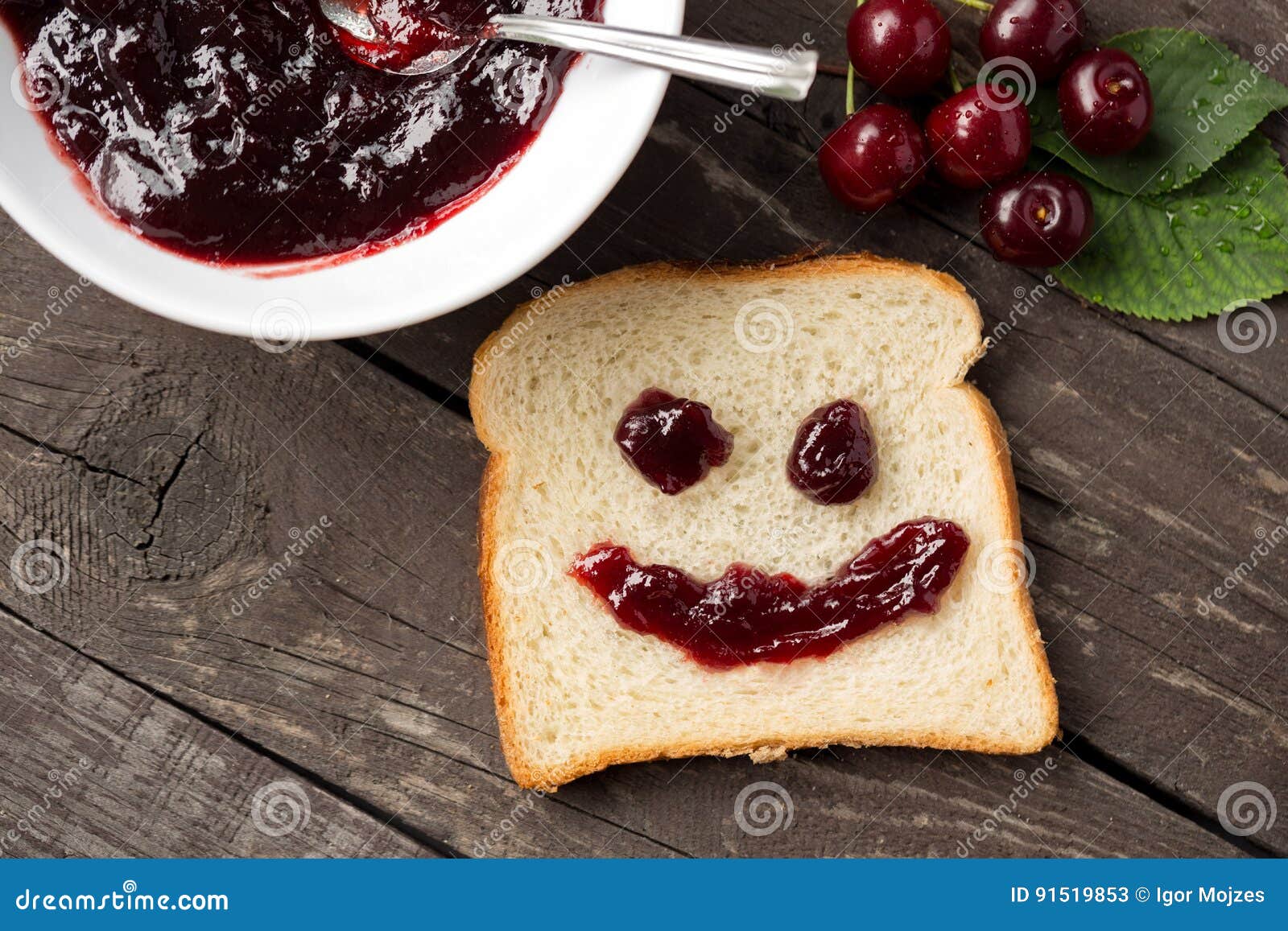 Shaped Happy Face Bread with Cherry Jam Stock Image - Image of bowl ...