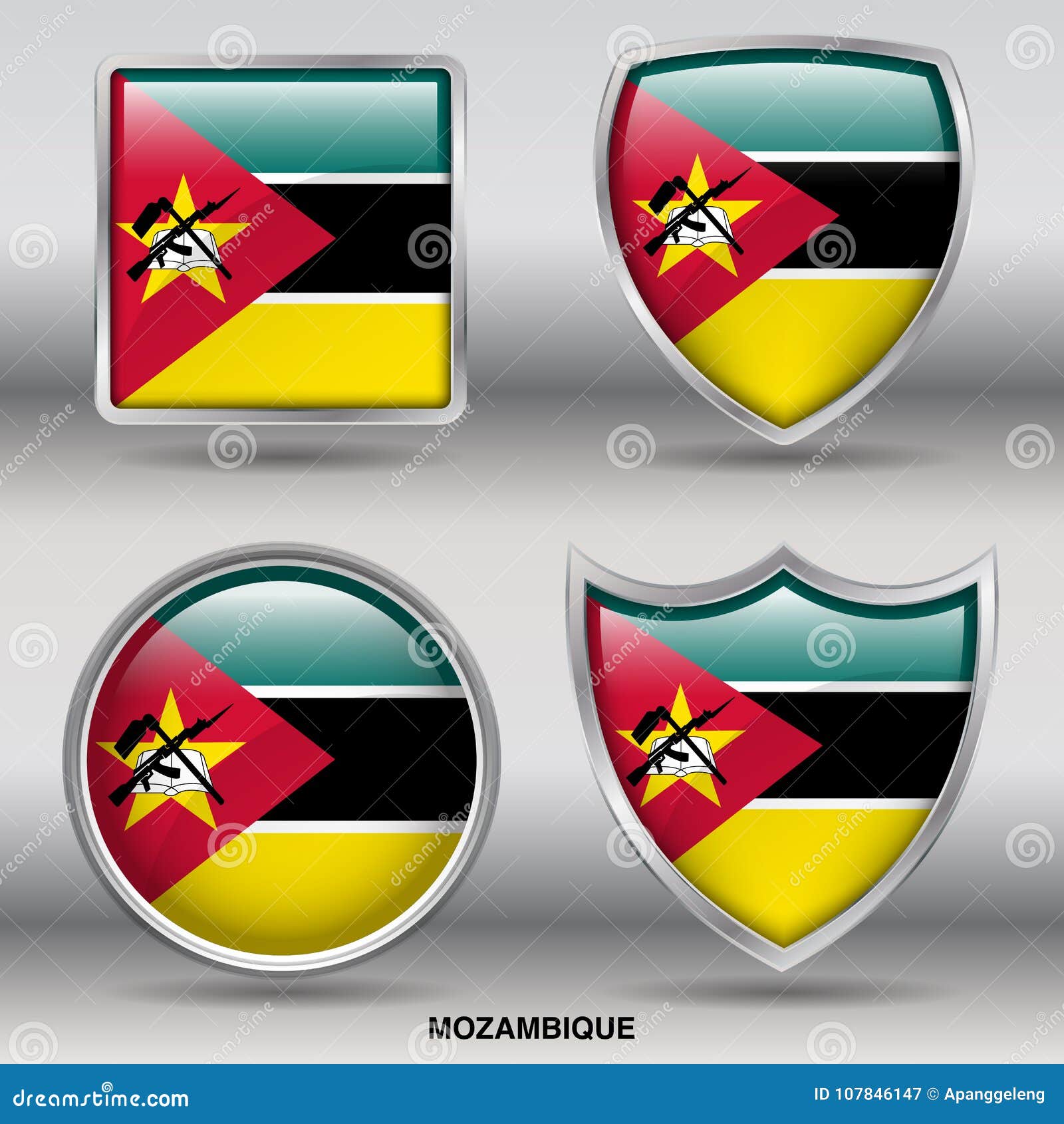 Mozambique Flag in 4 Shapes Collection with Clipping Path Stock Vector ...