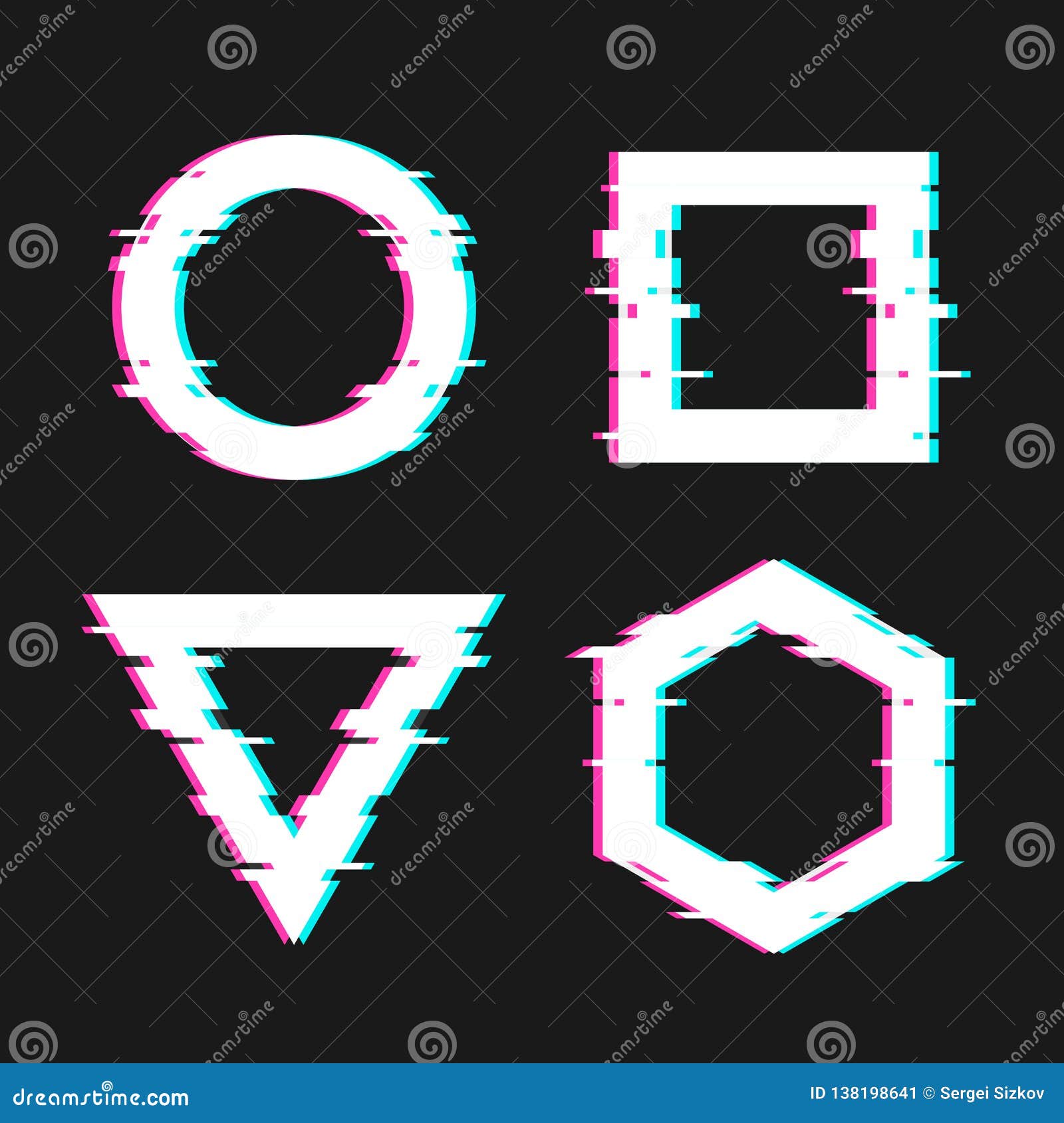 Shapes with Glitch Distortion Effect on Dark Background. Vector Stock ...