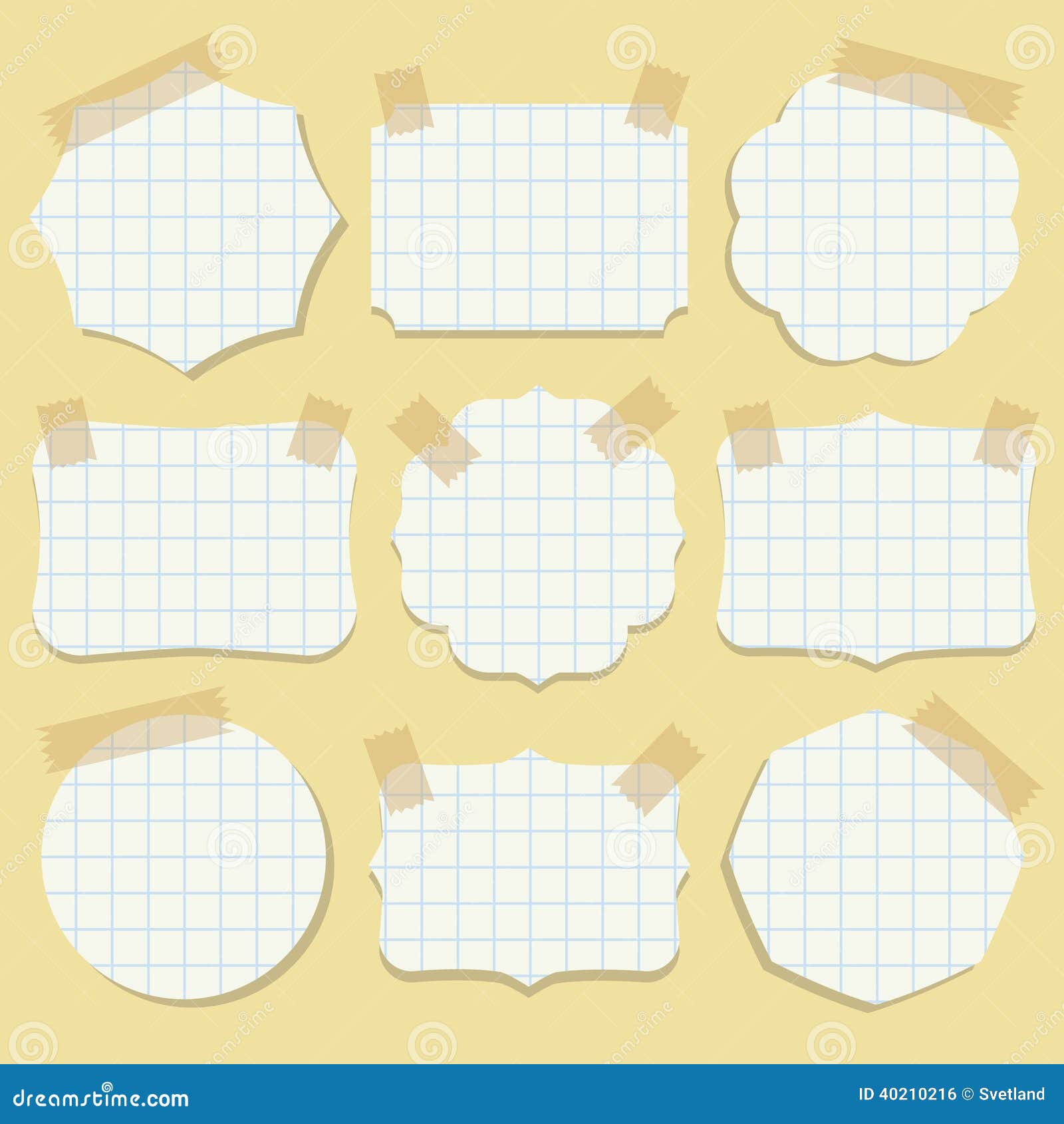 Shapes of Note Paper with Tape. Stock Vector - Illustration of pattern ...