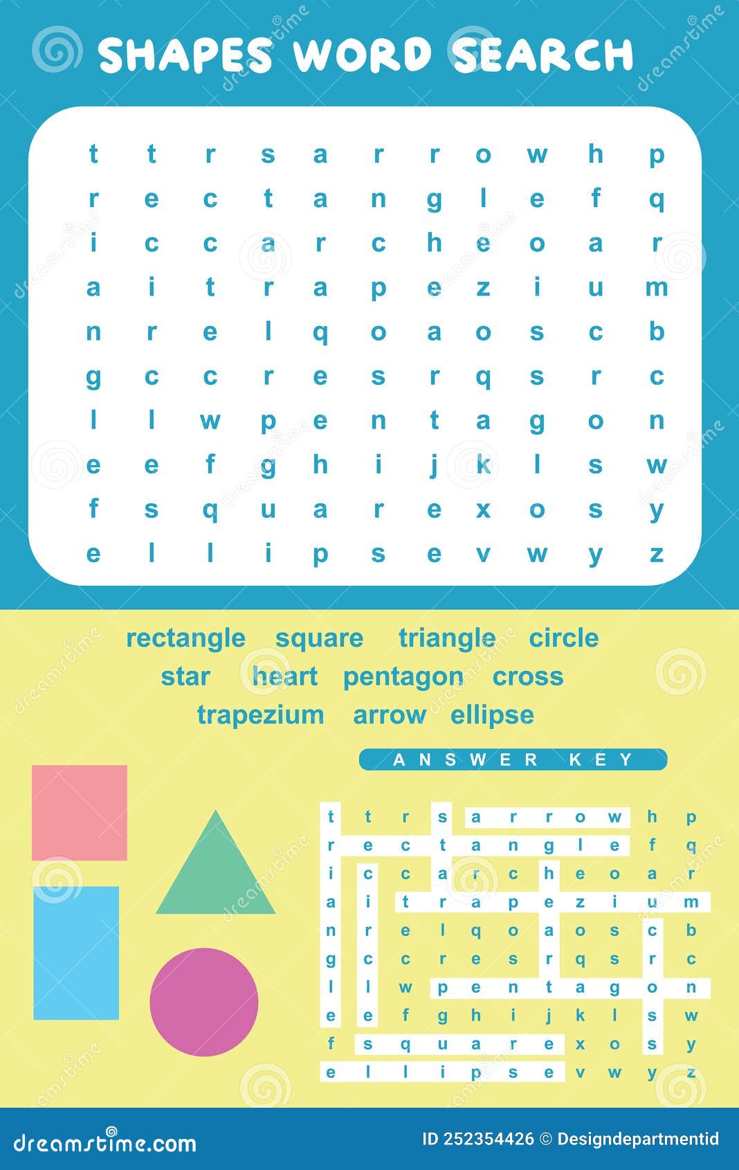 Shapes Word Search Worksheet Stock Vector - Illustration of practice ...