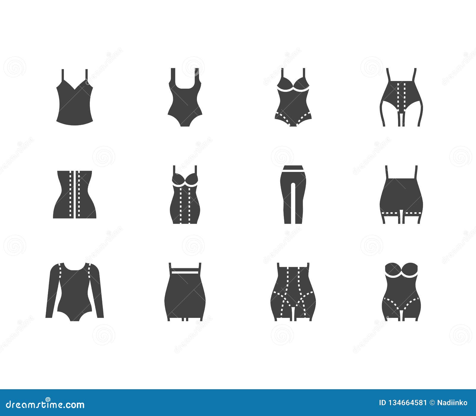 Shapewear Flat Glyph Icons Set Corrective Underwear Shaping Bodysuit