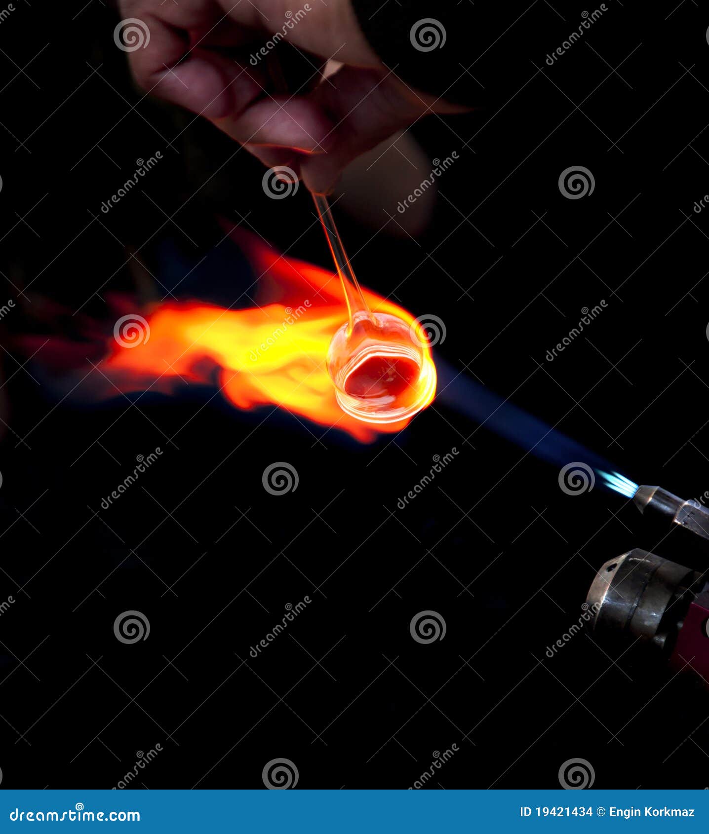 Shaping Glass Bead In Fire, Glass Making Artisan In His Workshop ...