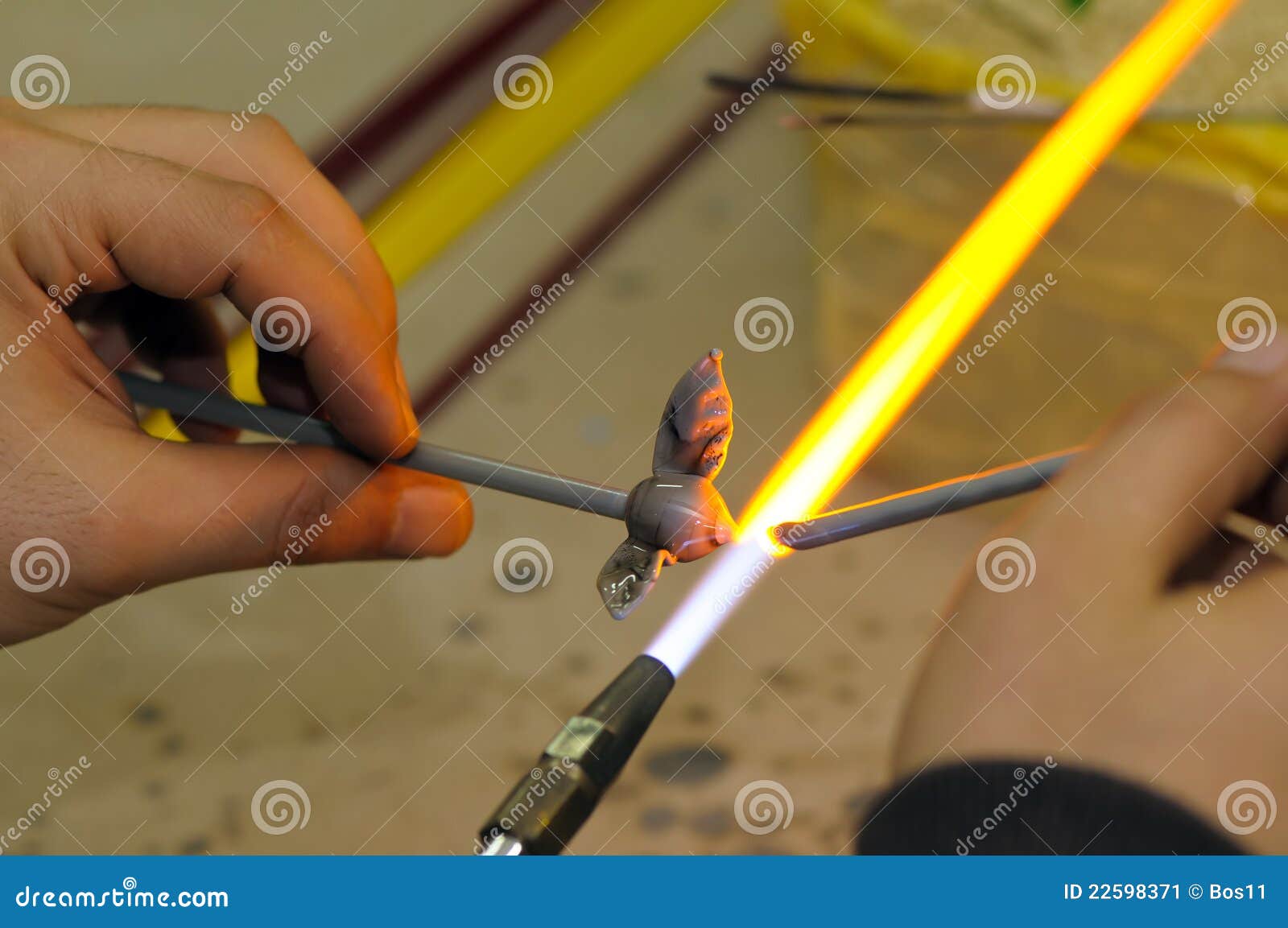 Shaping Glass Bead In Fire, Glass Making Artisan In His Workshop ...