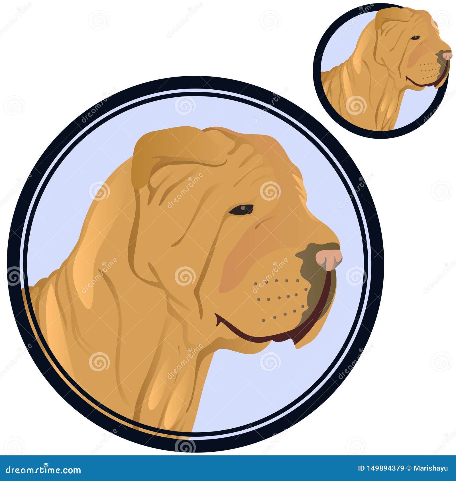 Shar Pei Dog Head in Circle Stock Vector - Illustration of symbol ...