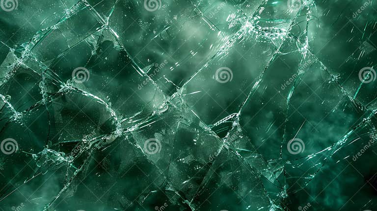 Shattered Glass with an Emerald Tint Showcasing Intricate Crack Patterns Stock Image - Image of ...