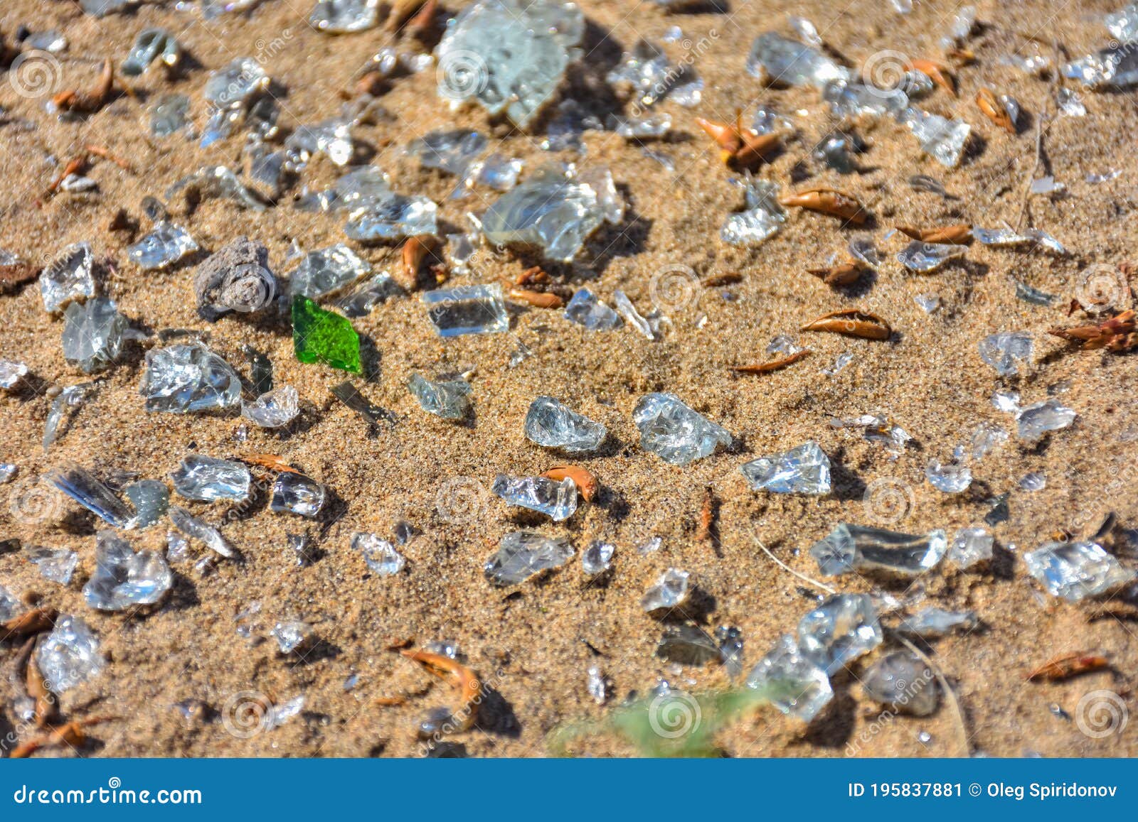 Shards of Glass Close-up on the Sand Stock Image - Image of green ...