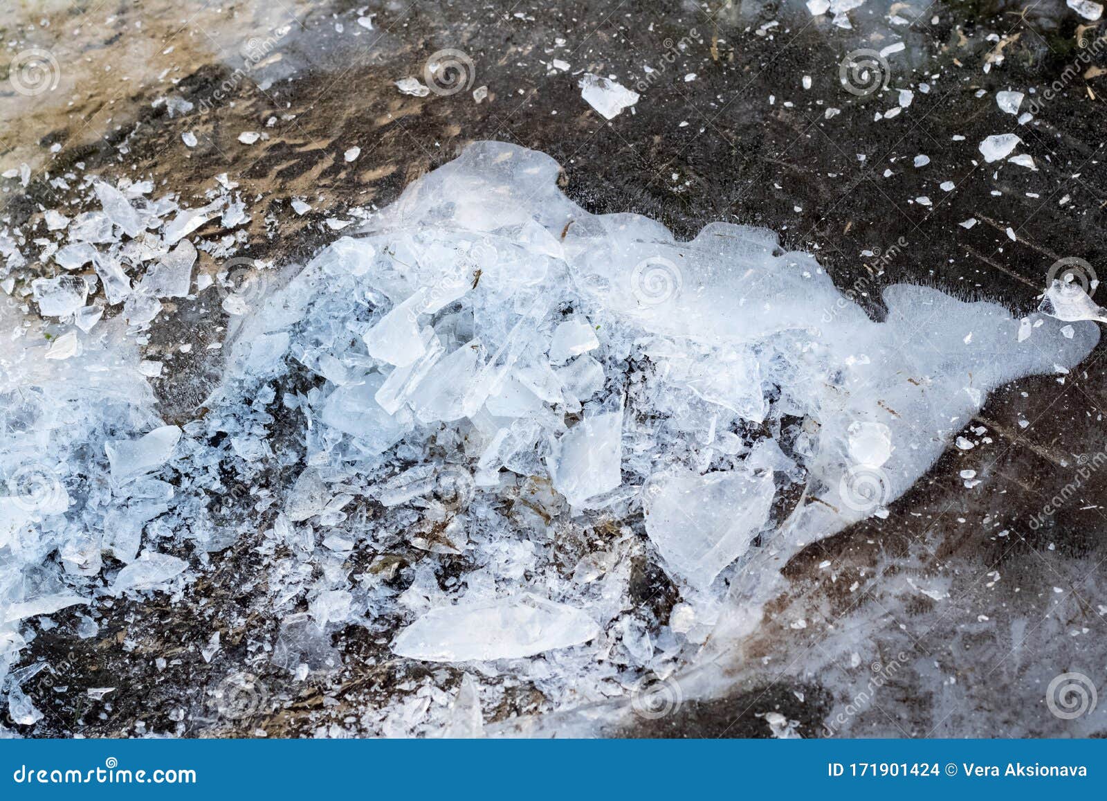 Shards of Ice on a Frozen Ground Stock Photo - Image of puddle, debris ...
