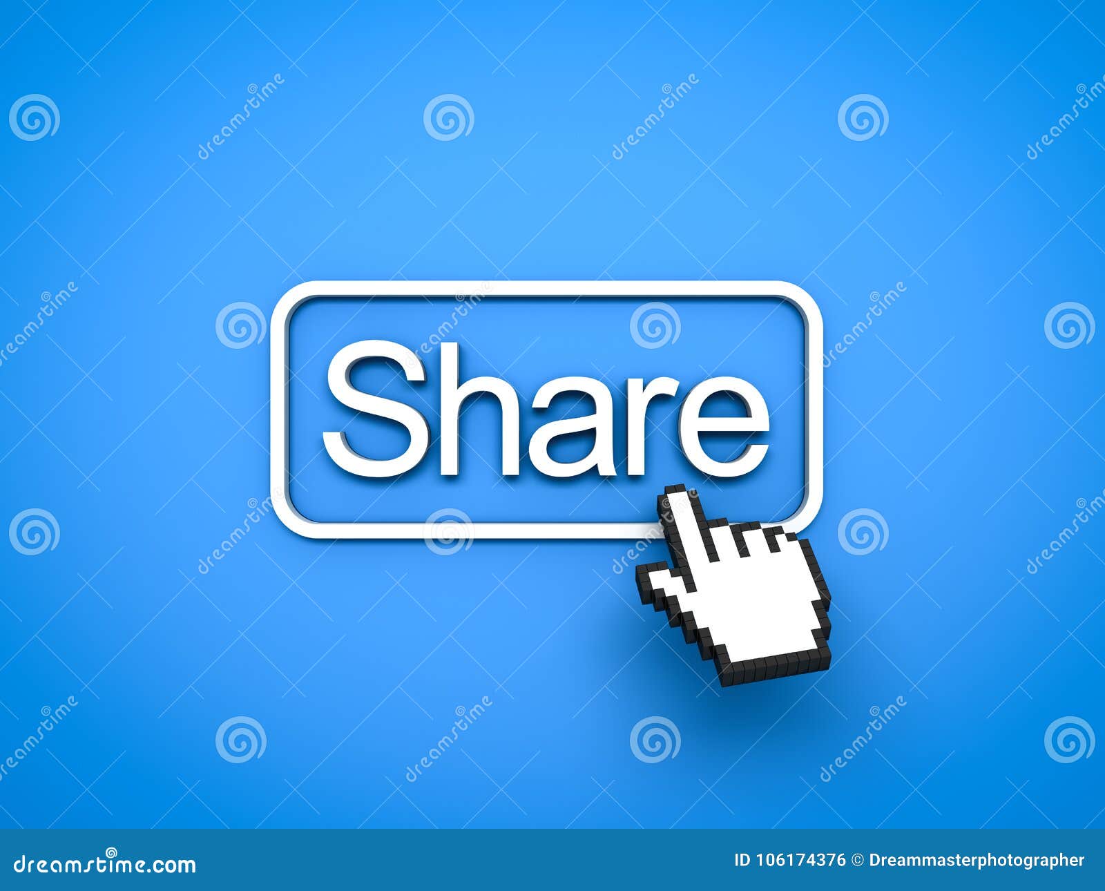 Share Button with Computer Hand Cursor Isolated Over Blue Background ...