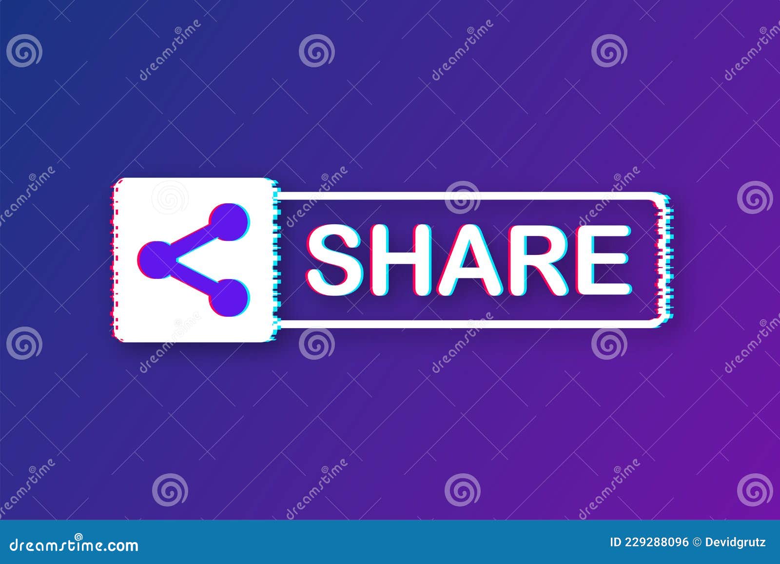 Share Button in Flat Style on Blue Background. Glitch Icon. Social ...