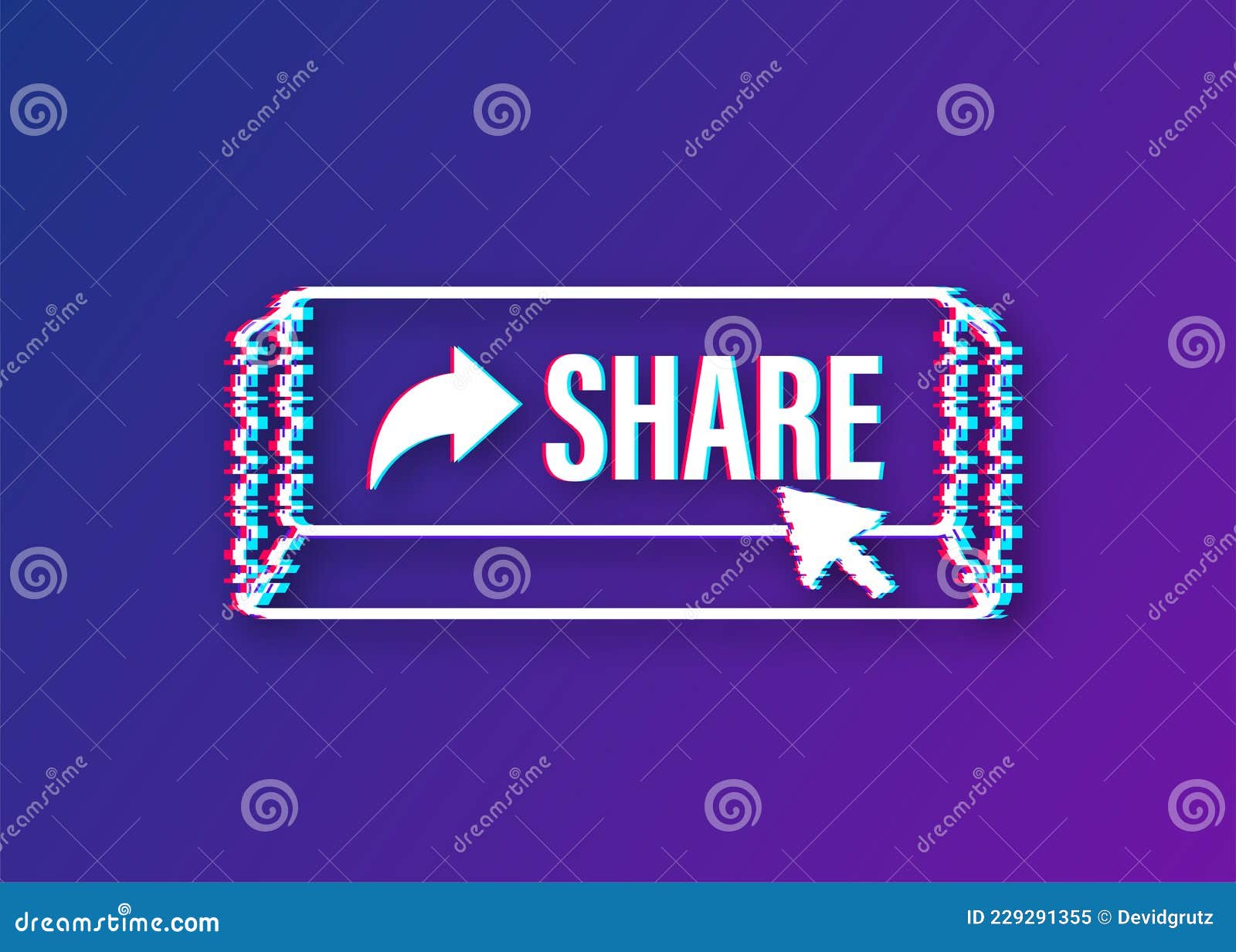 Share Button in Flat Style on Blue Background. Glitch Icon. Social ...