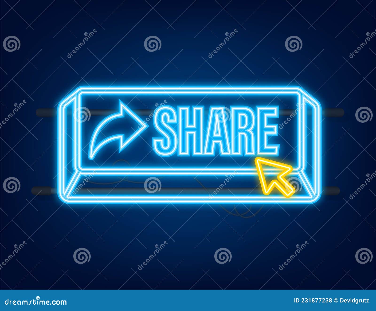 Share Button in Neon Style on Blue Background. Social Media Stock ...