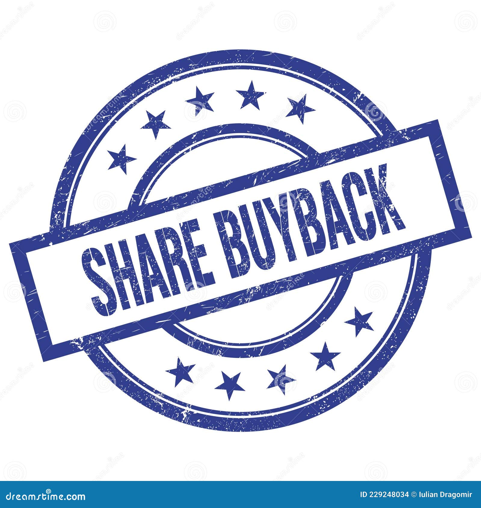 SHARE BUYBACK Text Written on Blue Vintage Round Stamp Stock ...