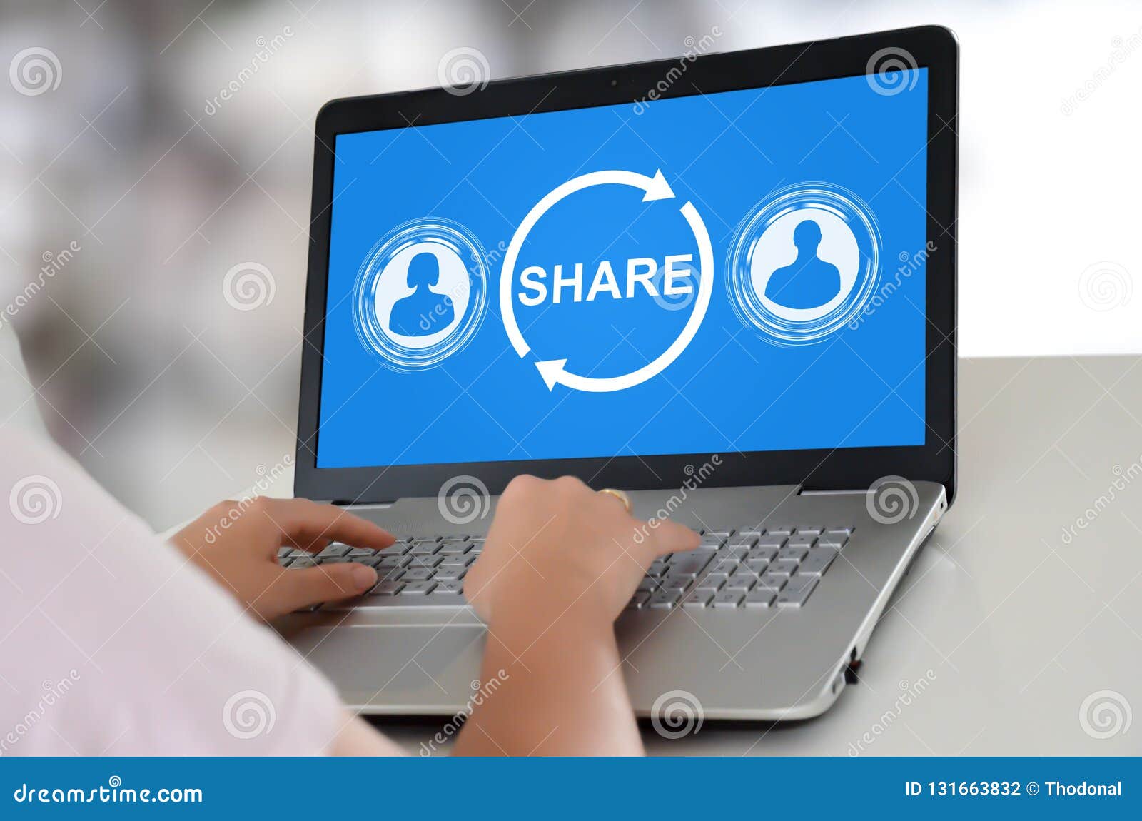 Share concept on a laptop stock photo. Image of share - 131663832