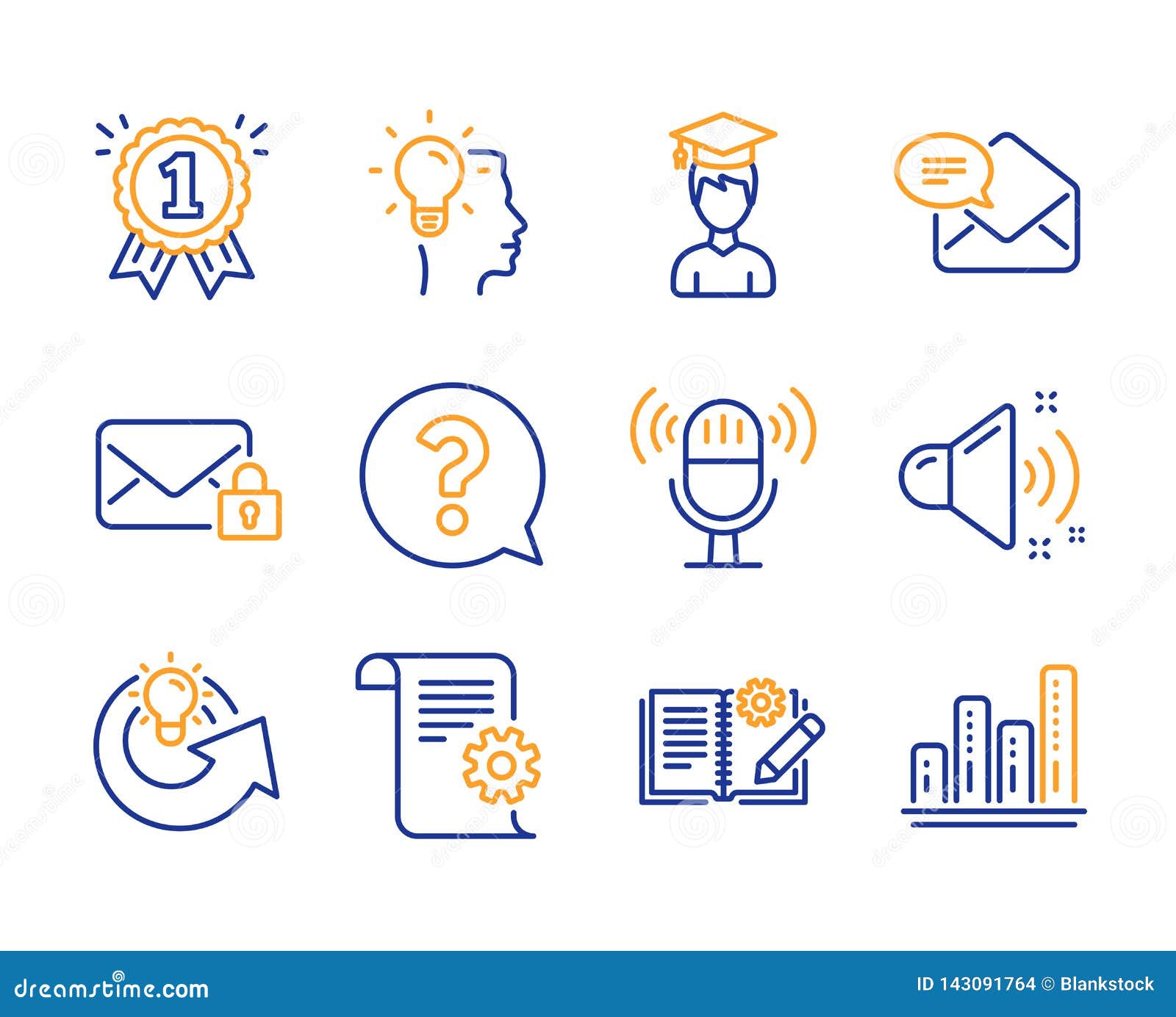 Share Idea, Technical Documentation and Loud Sound Icons Set. Student ...
