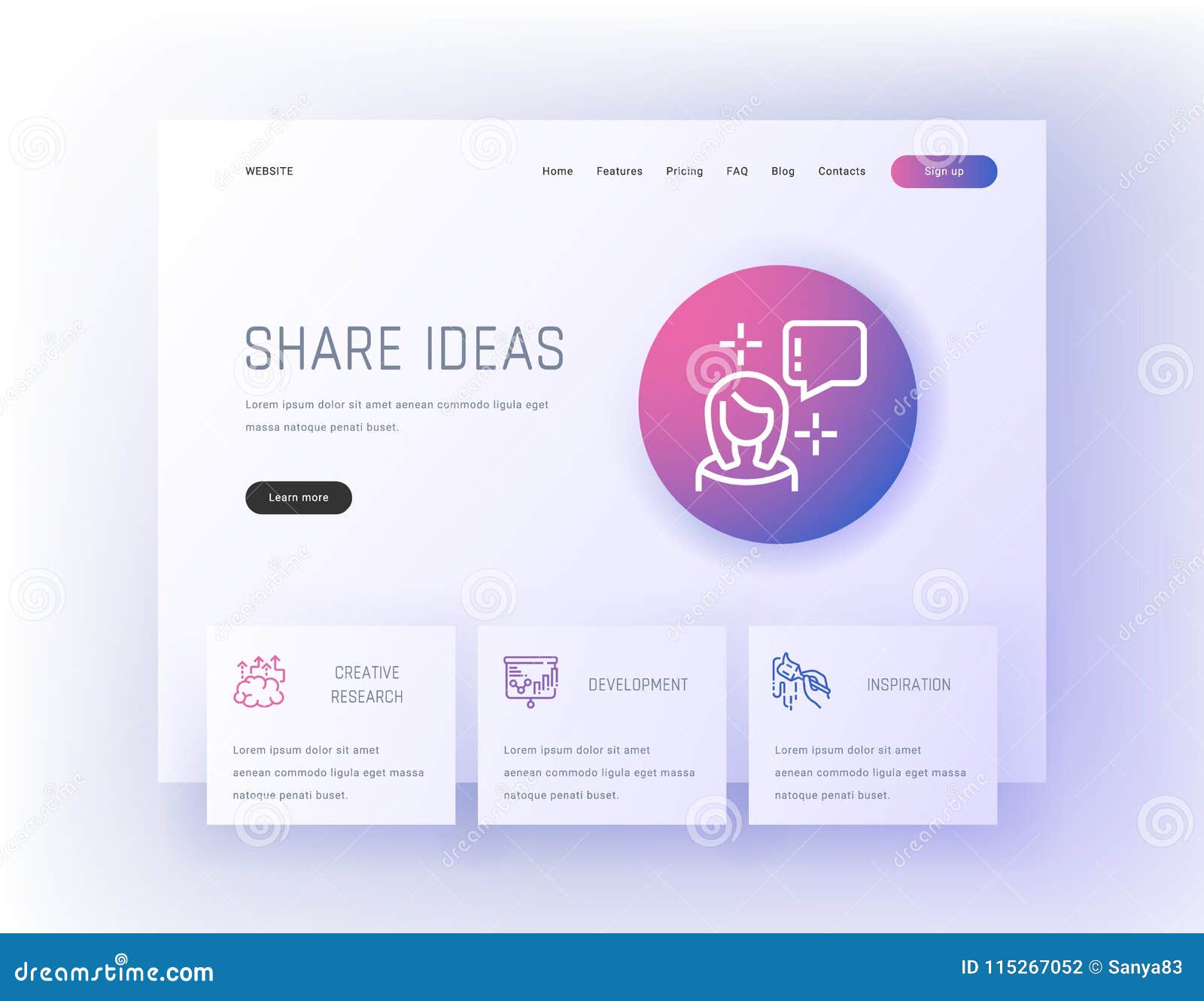 Share Ideas, Creative Research, Development, Inspiration Landing Page ...