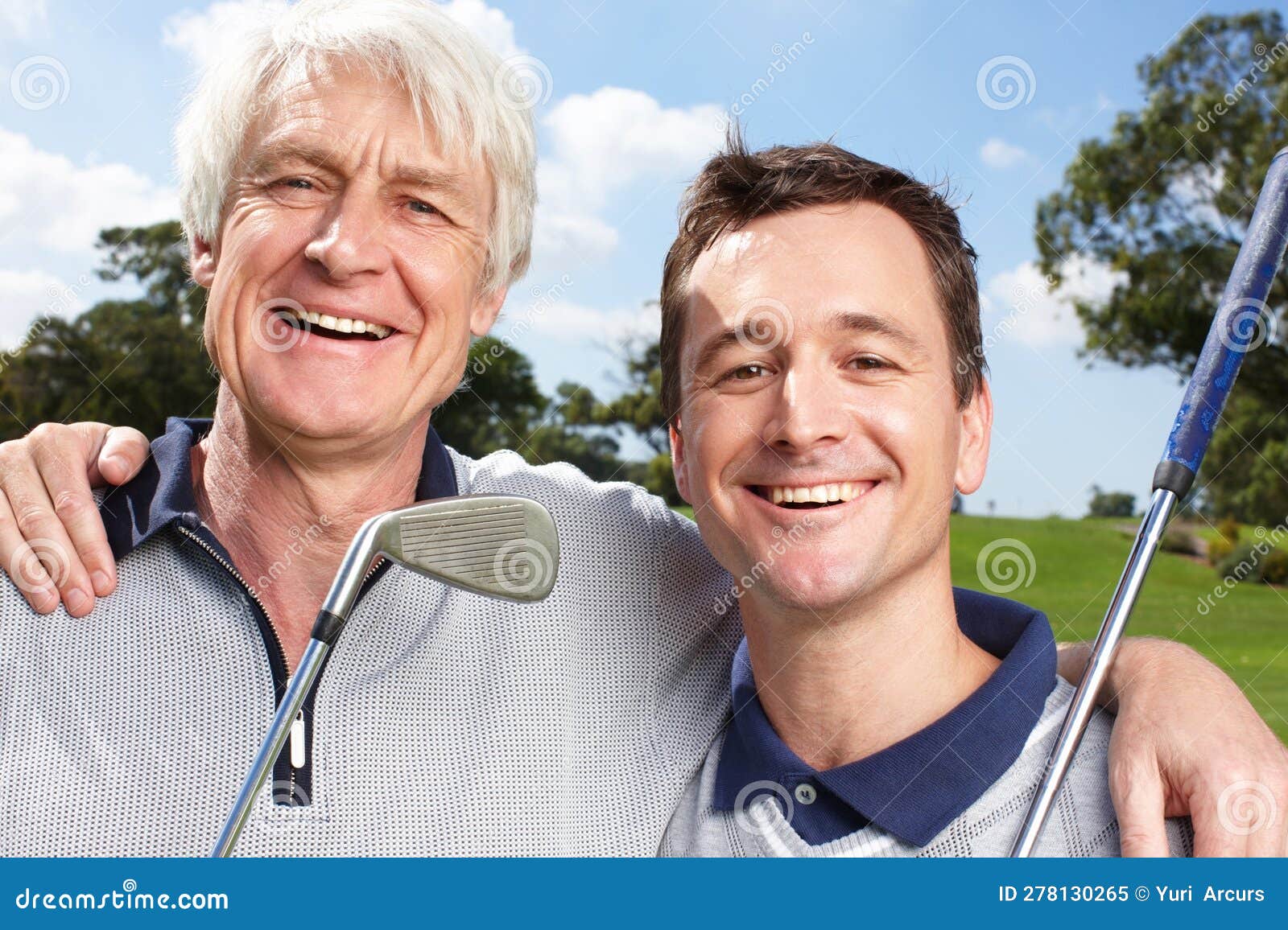 We Share a Love of Golf. Happy Father and Son Golfing Team Together on ...