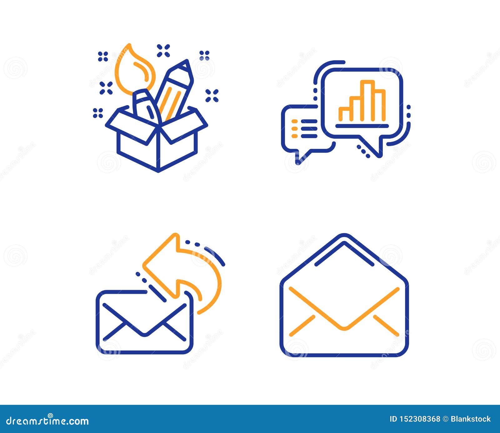Share Mail, Graph Chart and Creativity Icons Set. Mail Sign. New E-mail ...