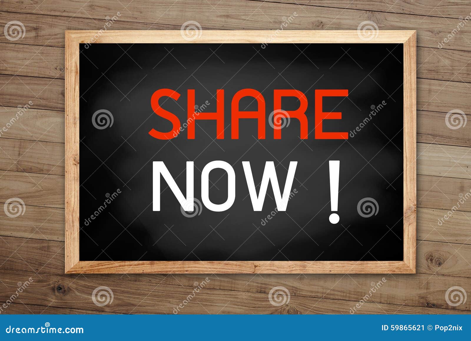 Share Now Concept on Chalkboard and Background with Brown Wood P Stock ...