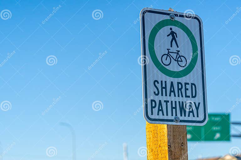 Share Pathway Sign on City Footpath Stock Photo - Image of public ...