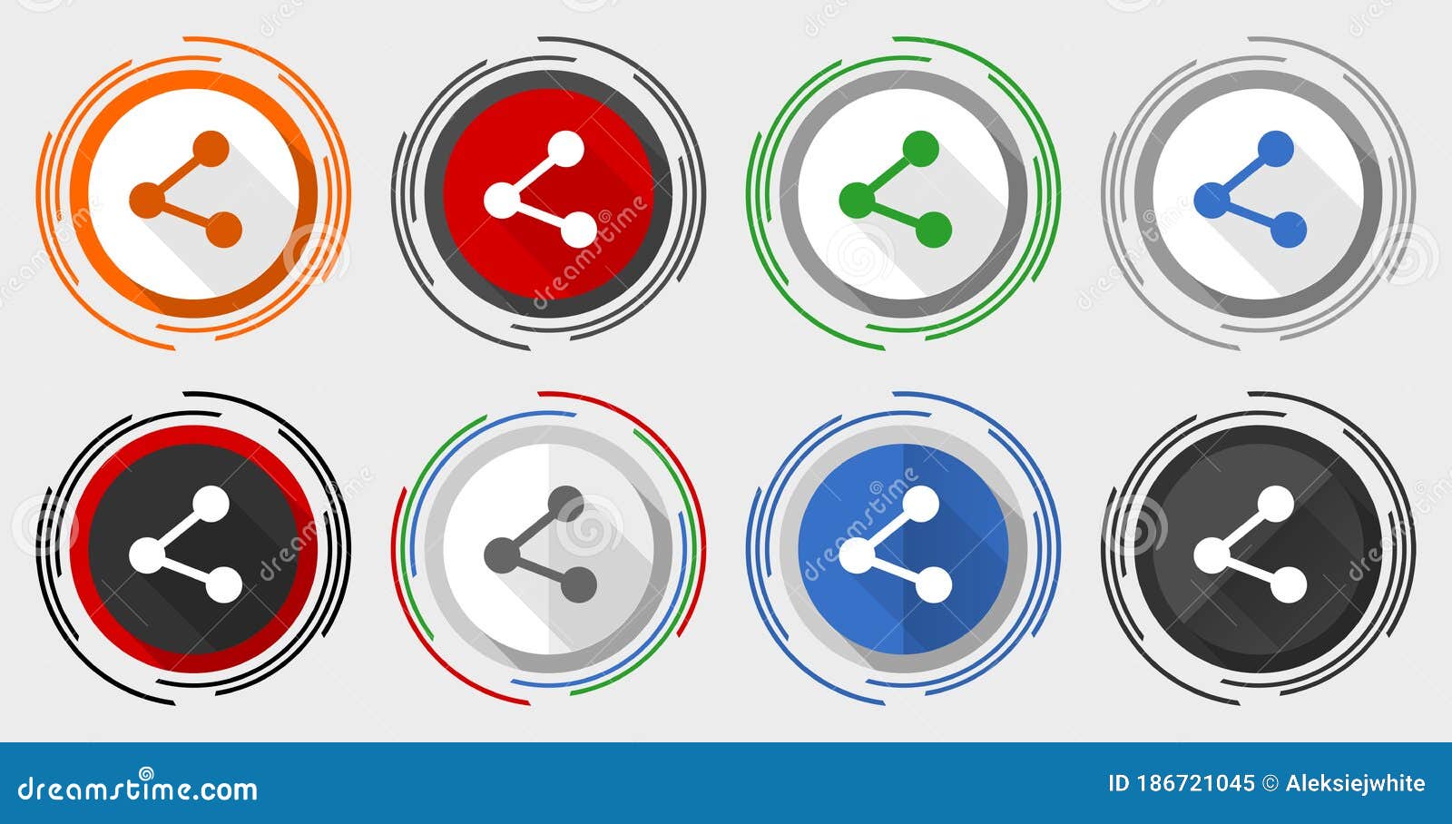 Share Vector Icon Set, Modern Design Flat Graphic in 8 Options for Web ...