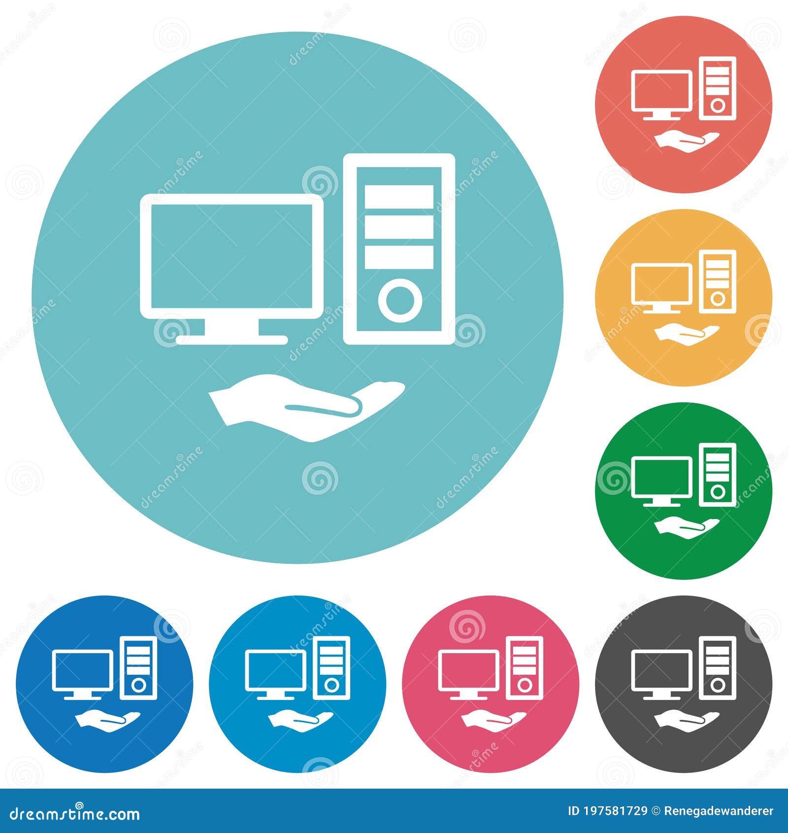 Shared Computer Flat Round Icons Stock Vector - Illustration of holding ...