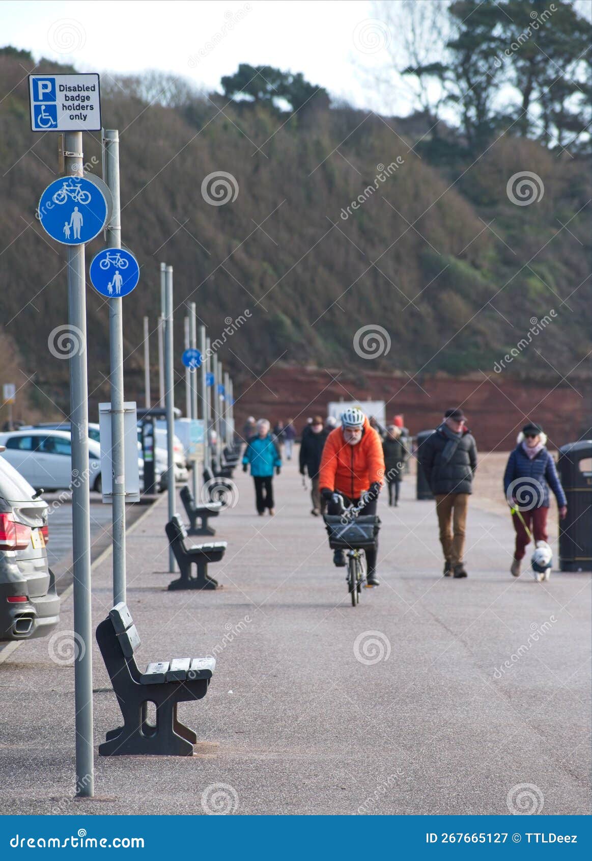 A Shared Cycle Path with Pedestriand and a Cyclist. Editorial ...