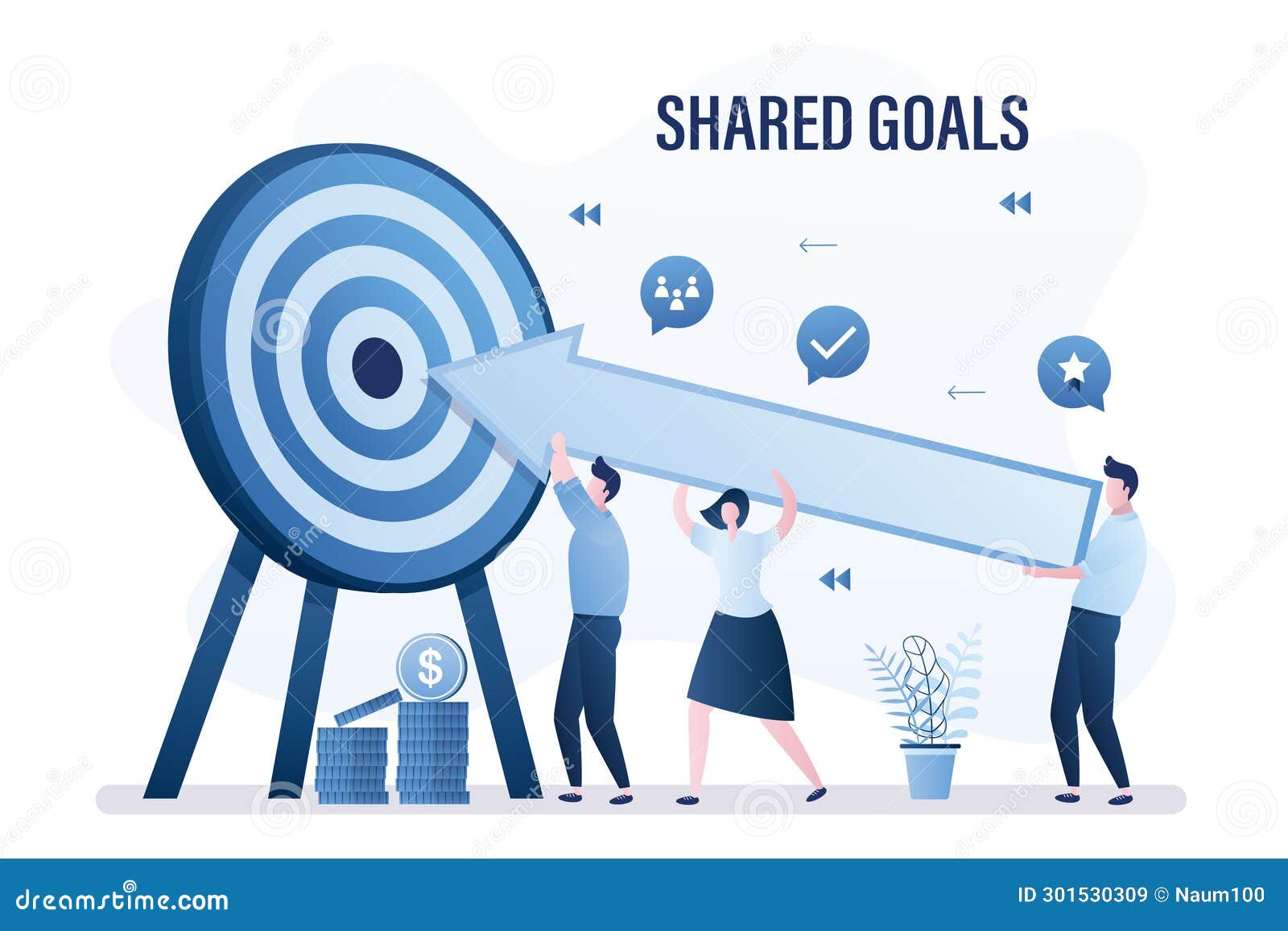 Shared Goals, Concept. Tiny Business People Holds Huge Arrow and Aim at ...