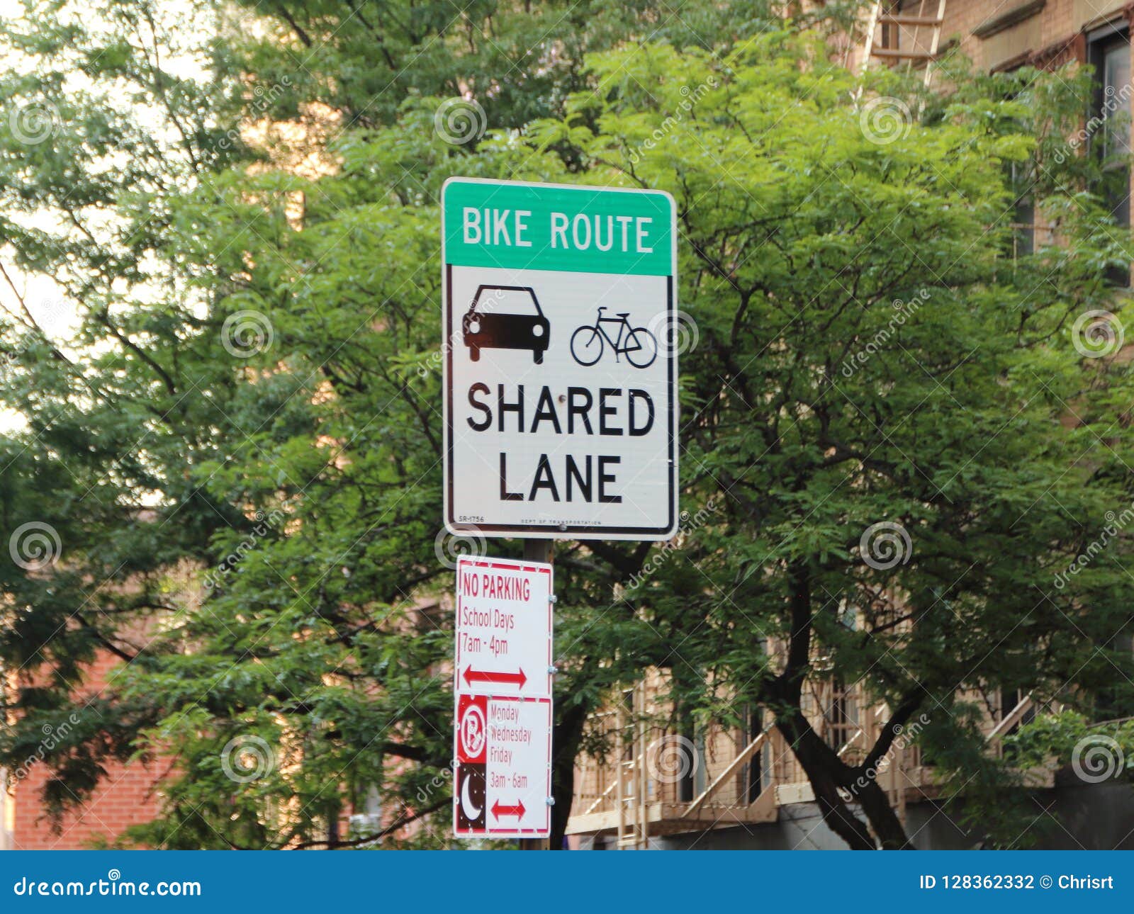 Shared Lane Traffic Sign in New York Stock Photo - Image of ...