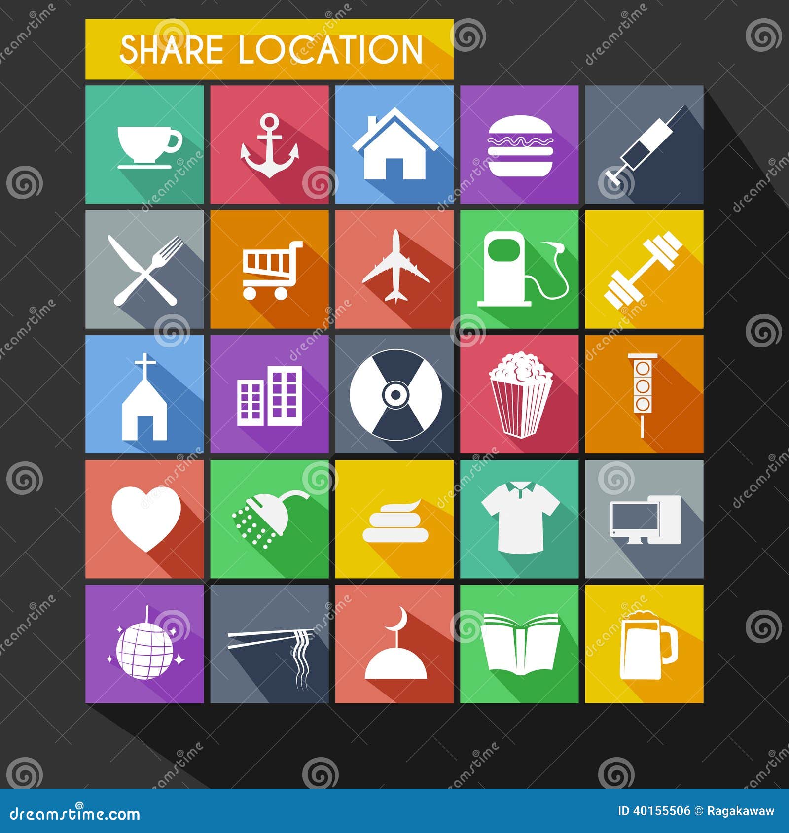 Shared Location Flat Icon Long Shadow Stock Vector - Illustration of ...