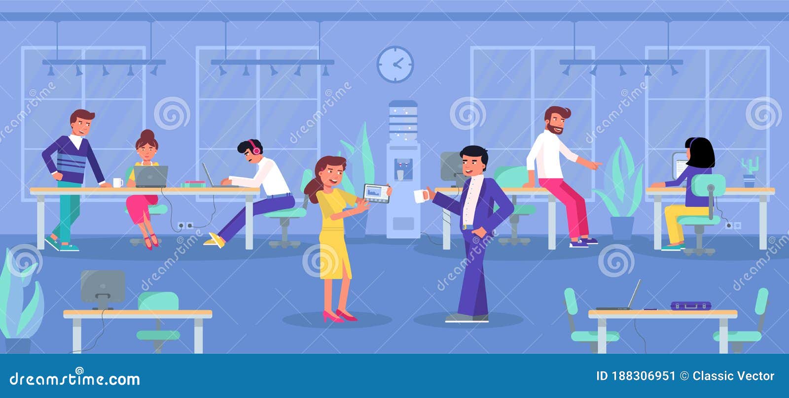 Shared Open Space in Coworking Office and People Stock Vector ...