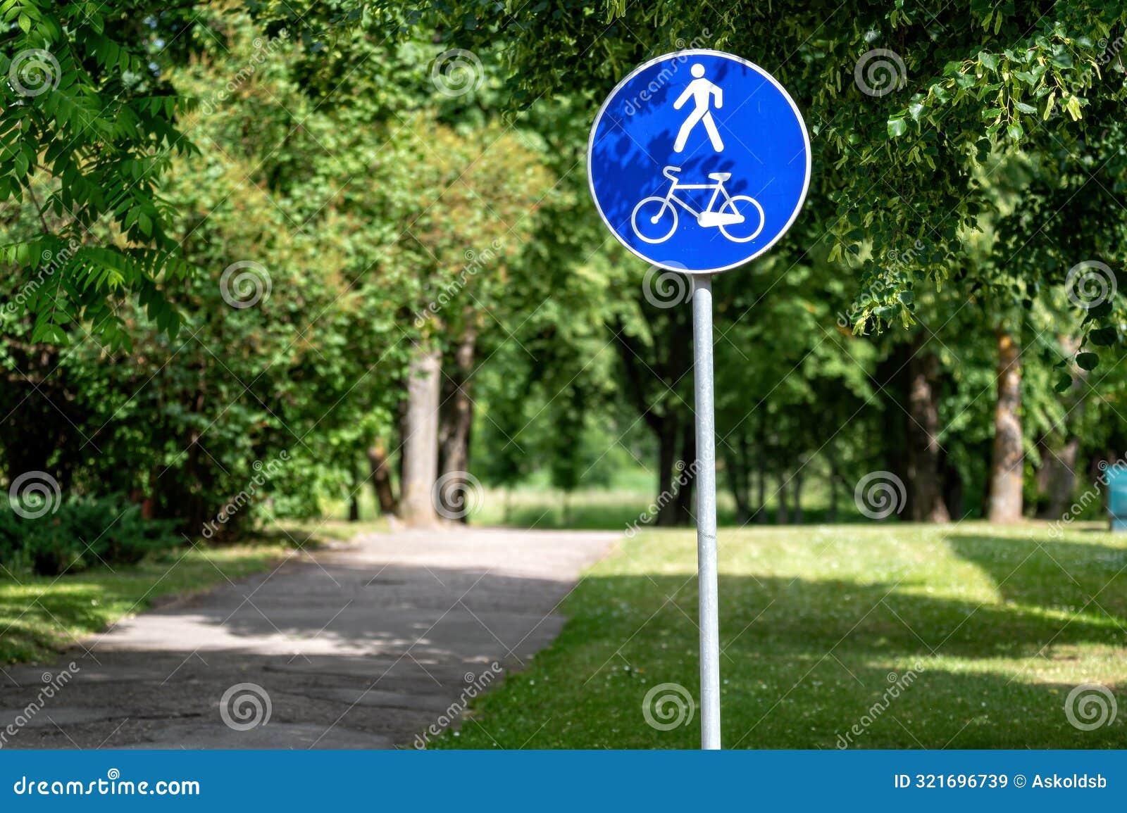 Shared Pathway Sign in Park. Background with Selective Focus and Copy ...