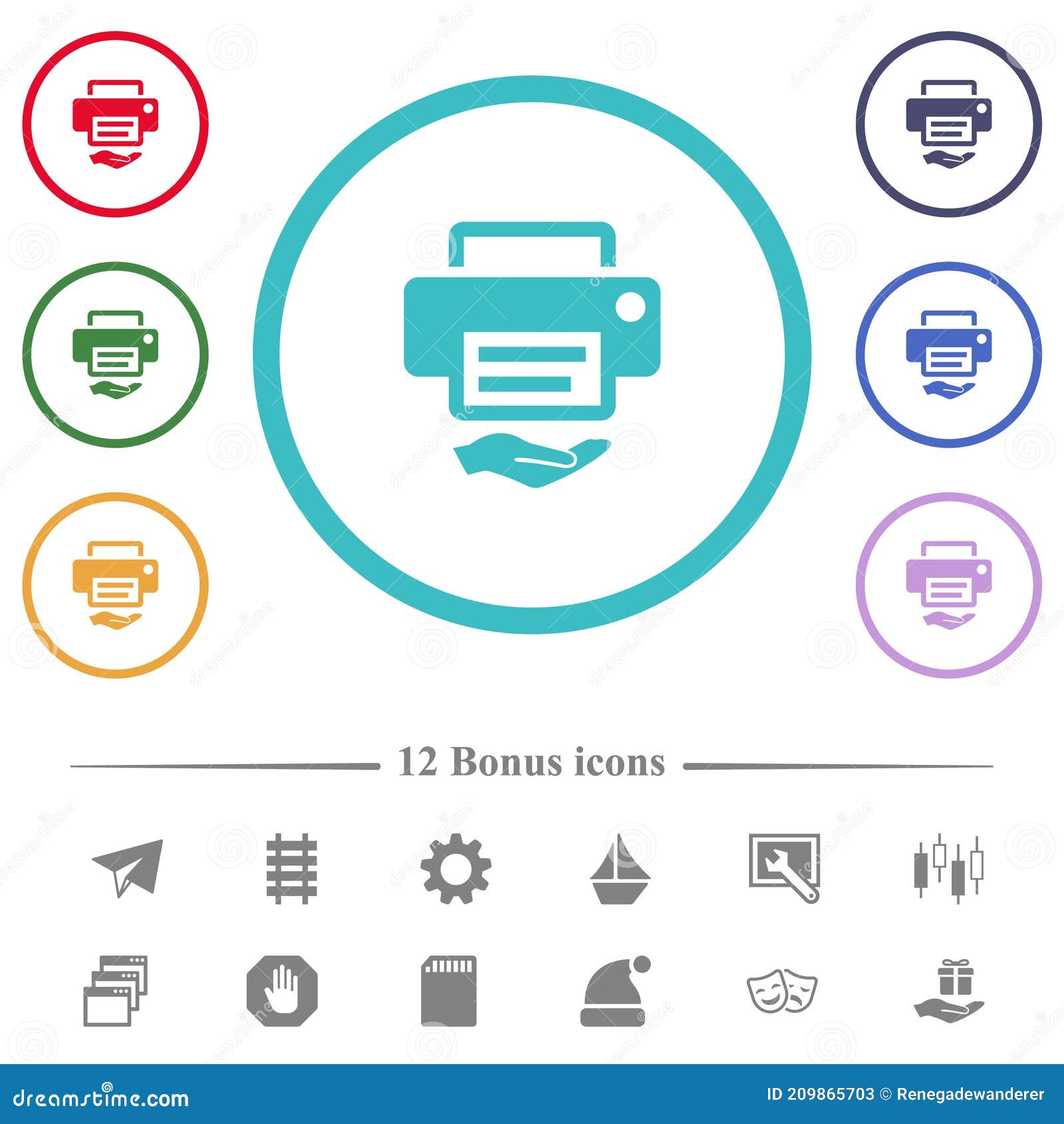 Shared Printer Flat Color Icons in Circle Shape Outlines Stock Vector ...