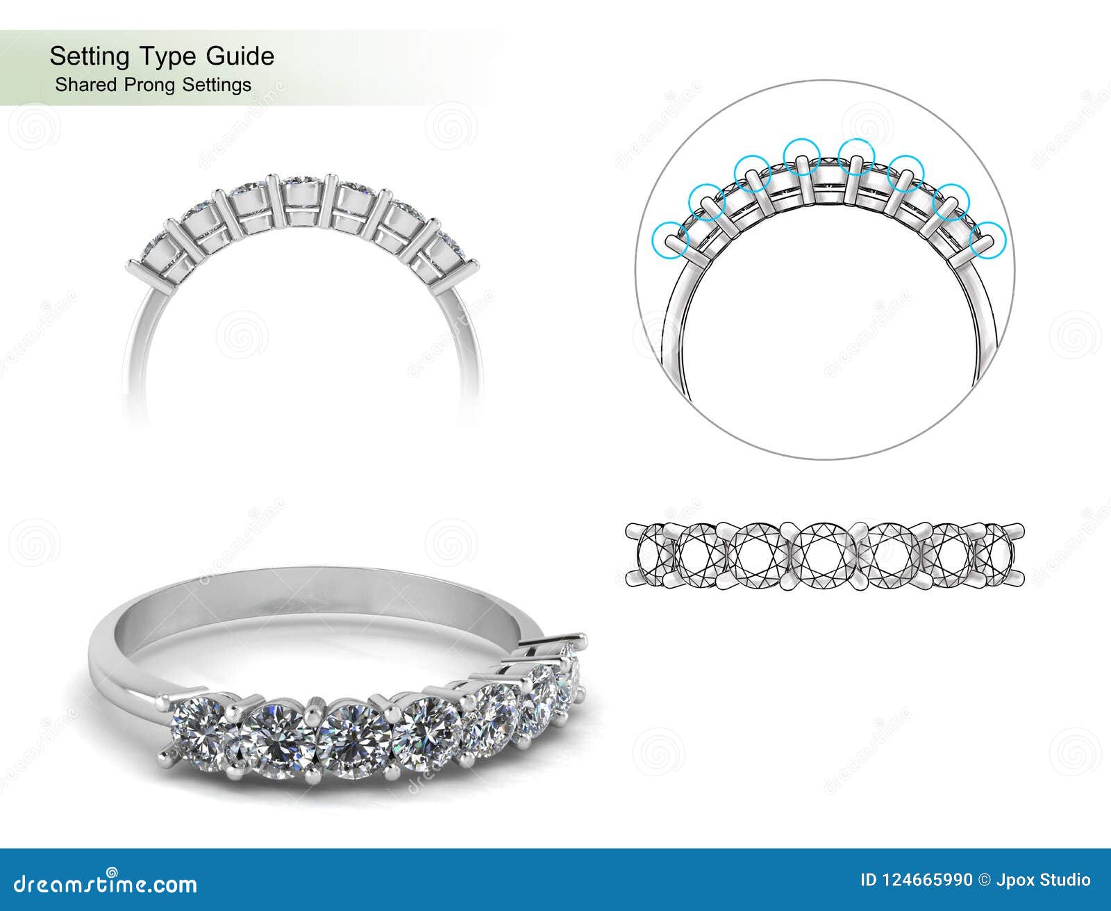 Shared Prong Diamond Settings Isolated On White Background,Setting Type ...