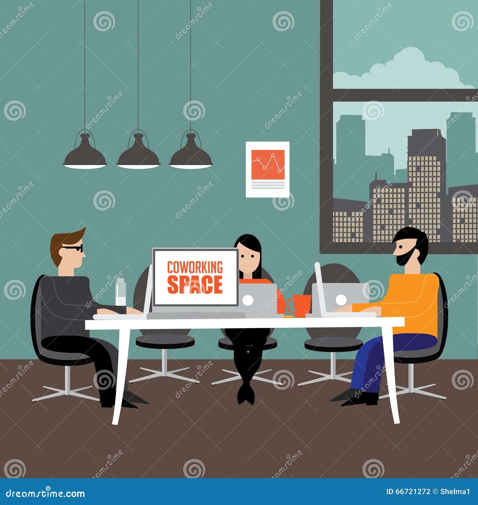 Shared Workspace in Flat Design Style. Stock Vector - Illustration of ...