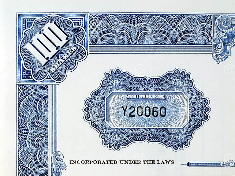 Shares Certificate with Serial Number Stock Photo - Image of treasurer ...