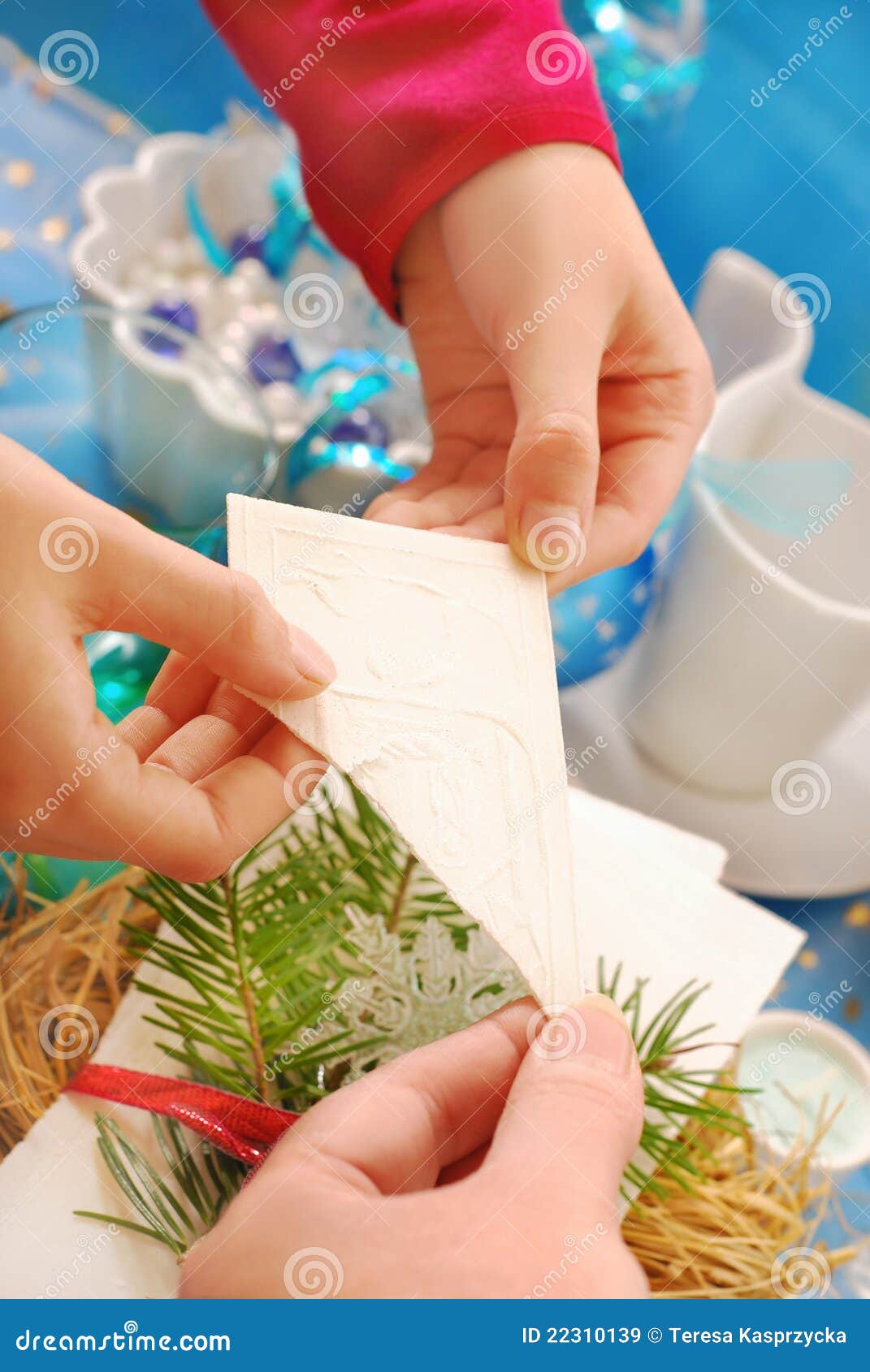 Sharing with Christmas Eve Wafer Stock Image - Image of child, people ...
