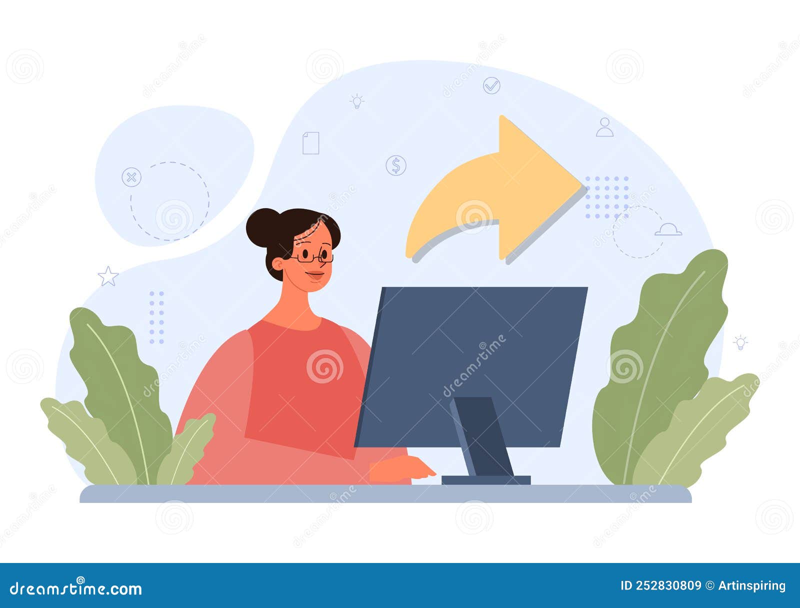 Sharing Concept. Character Using Devices To Share Posts in Social Stock ...