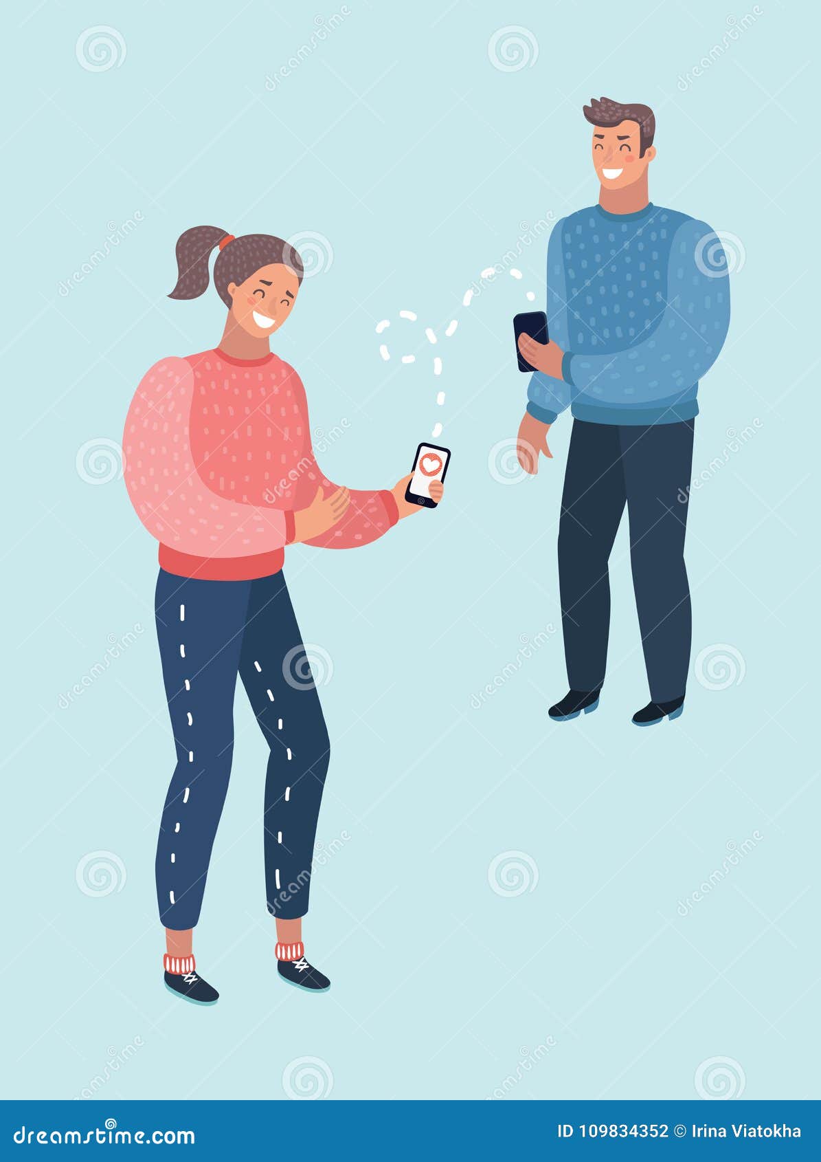 Sharing Data Concept Vector Illustration of Young People Using Mobile ...