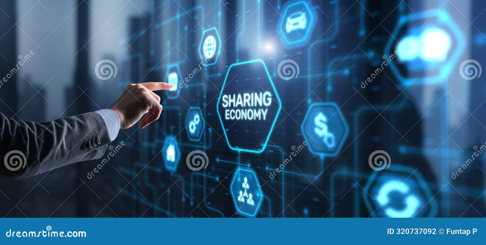 Sharing Economy Icon on Virtual Screen. Technology Background Stock ...