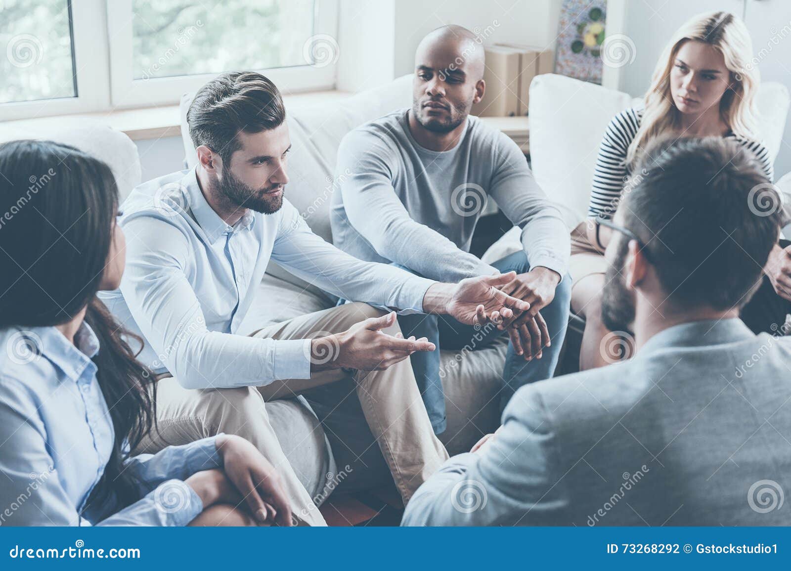 Sharing His Problems with Group. Stock Photo - Image of events ...