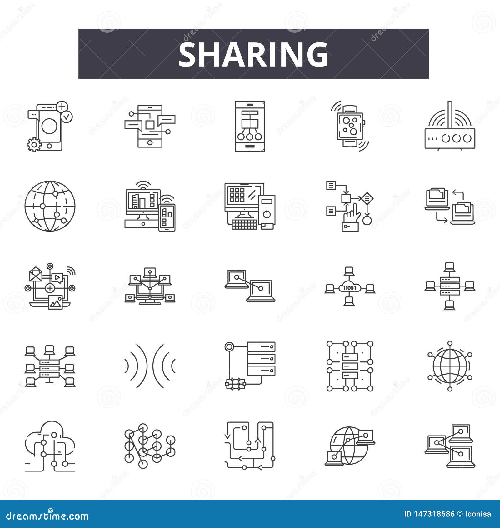 Sharing Line Icons, Signs, Vector Set, Linear Concept, Outline ...